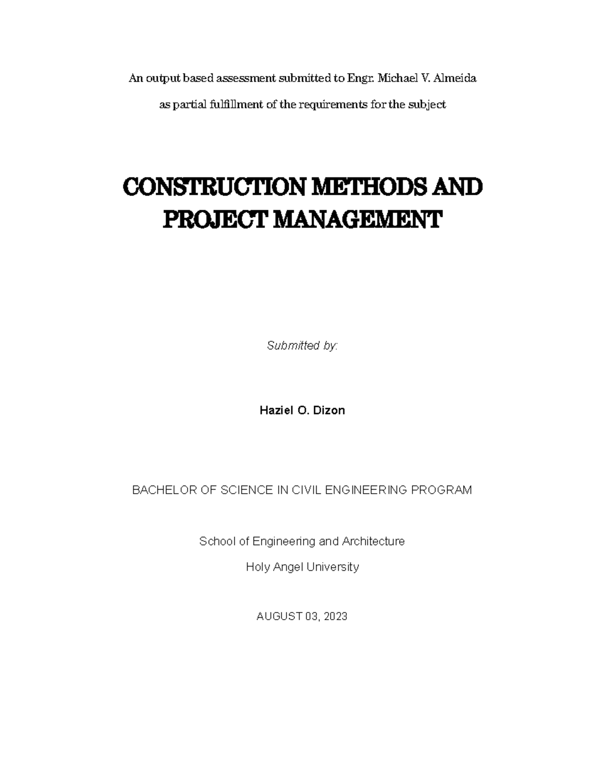 Dizon Haziel Case Studies - An output based assessment submitted to ...