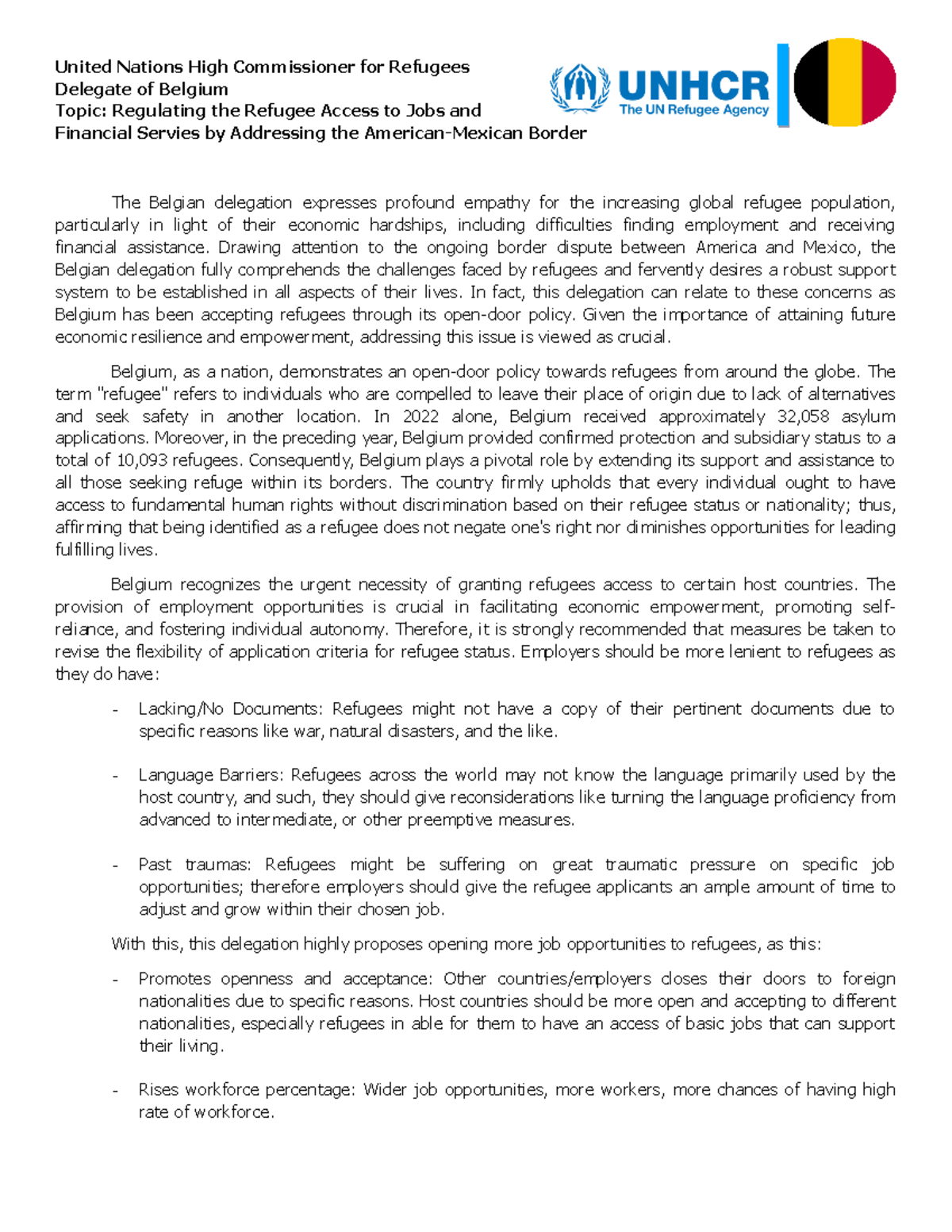 Unhcr Position Paper Belgium - United Nations High Commissioner for ...