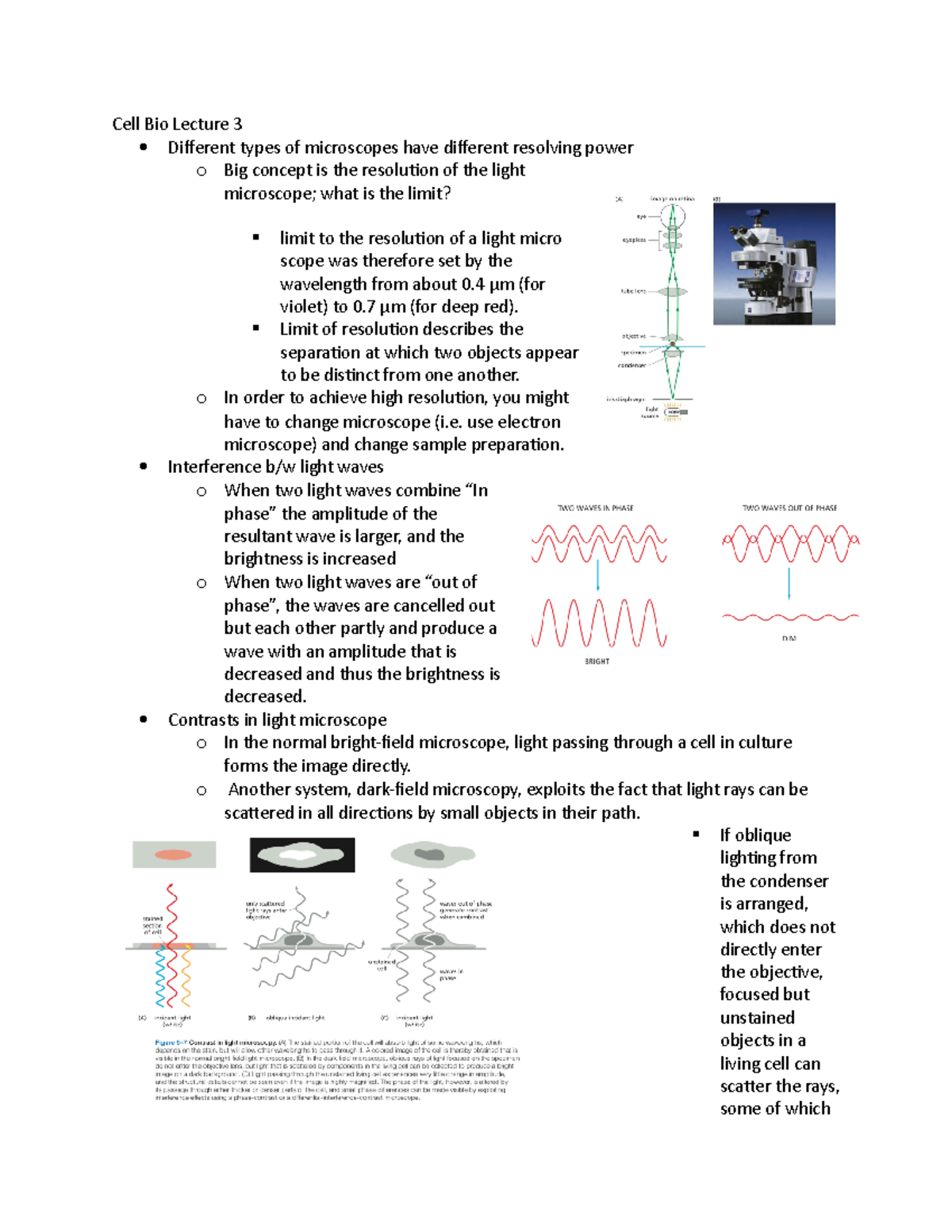 Cell Bio Lecture 3 - Limit of resolution describes the separation at ...