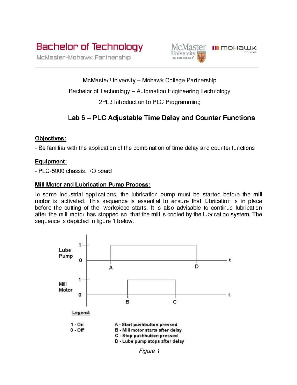 Lab 6 – PLC Adjustable Time Delay and Counter Functions - McMaster University – Mohawk College ...