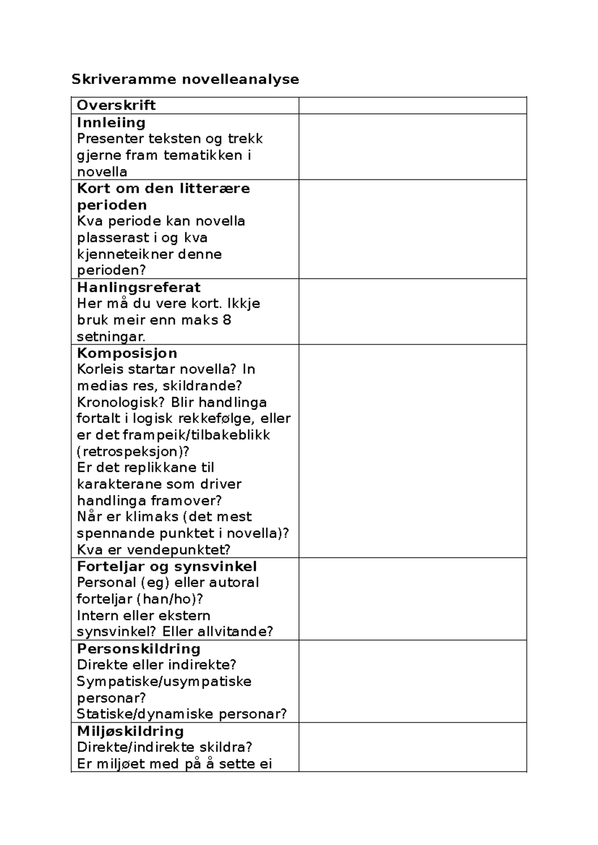 Skriveramme novelleanalyse - Skriveramme novelleanalyse Overskrift ...