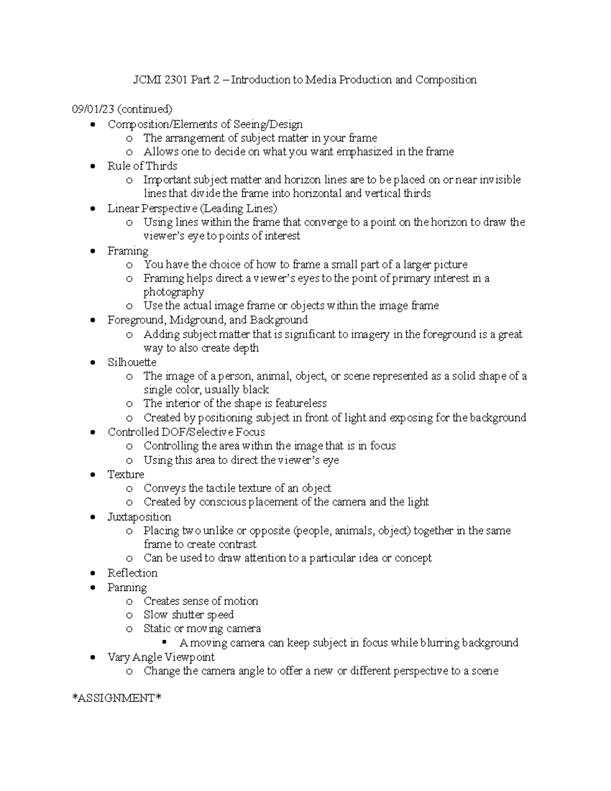 JCMI 2301 Part 2 – Introduction to Media Production and Composition ...