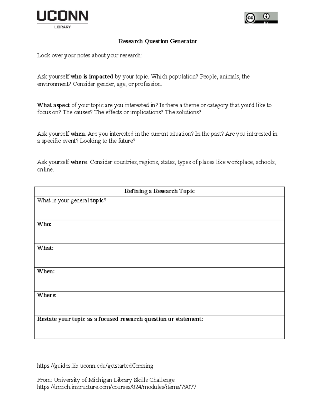 Research Question Generator - Which population? People, animals, the environment? Consider ...