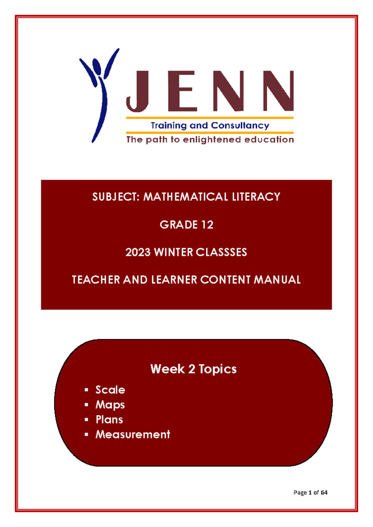 Scale Map Plans and Measurement 2023 Winter Classes Manual - SUBJECT ...