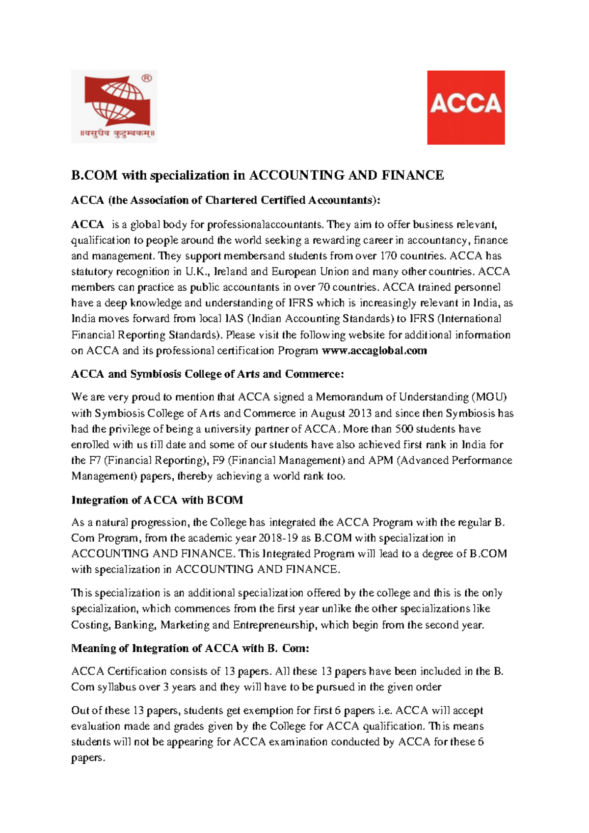 BCom-Accounting-Finance (integrated ACCA) - B with specialization in ...