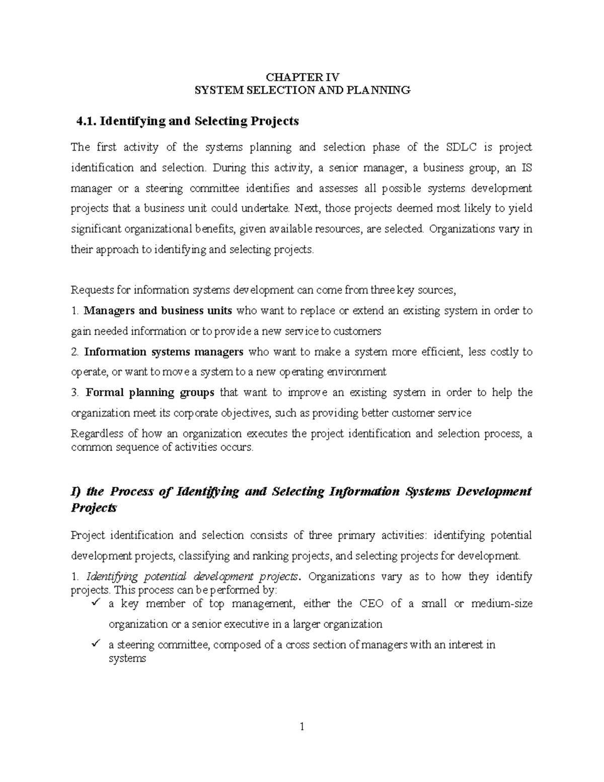 SAD Chapter 4 - System Analysis and Design - CHAPTER IV SYSTEM SELECTION AND PLANNING 4 ...