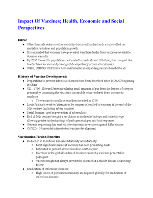 Biol 333 -Week 1- Vaccines - Global public health leadership: The vital ...
