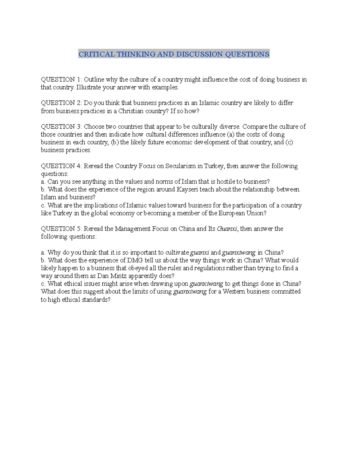 Ch 4 Critical Thinking AND Discussion Questions - CRITICAL THINKING AND ...