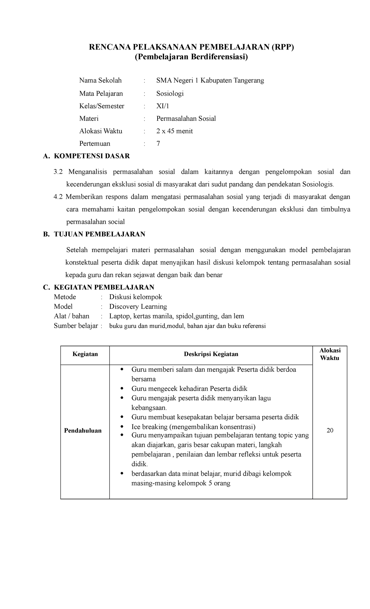 RPP Sosiologi BU Yuyun - RPP - RENCANA PELAKSANAAN PEMBELAJARAN (RPP ...