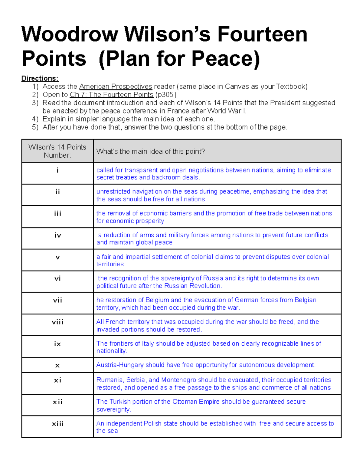 Wilsons Fourteen Points - HCC Primary Source Reader - Woodrow Wilson’s ...