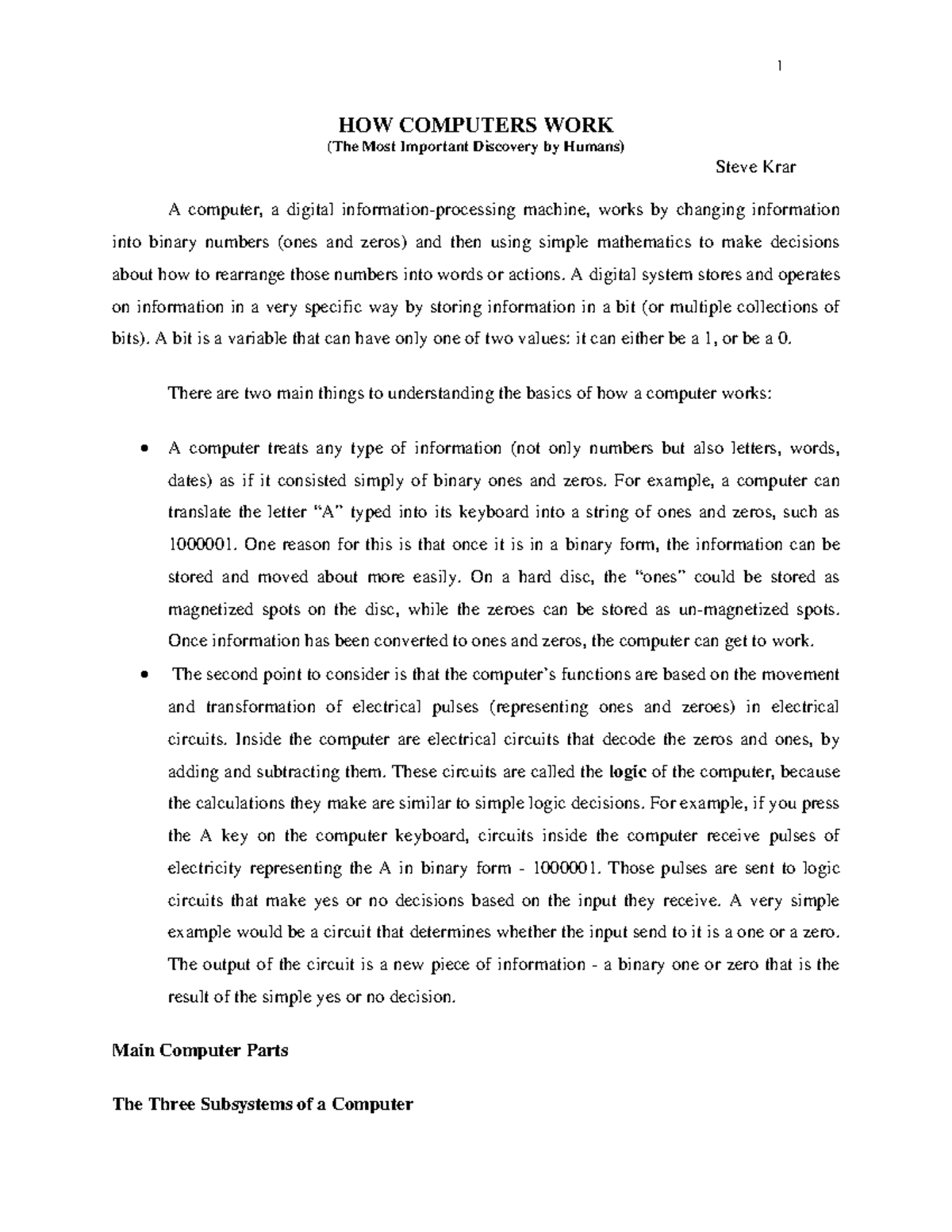 25 How Computers Work - Best for revision - 1 HOW COMPUTERS WORK (The ...