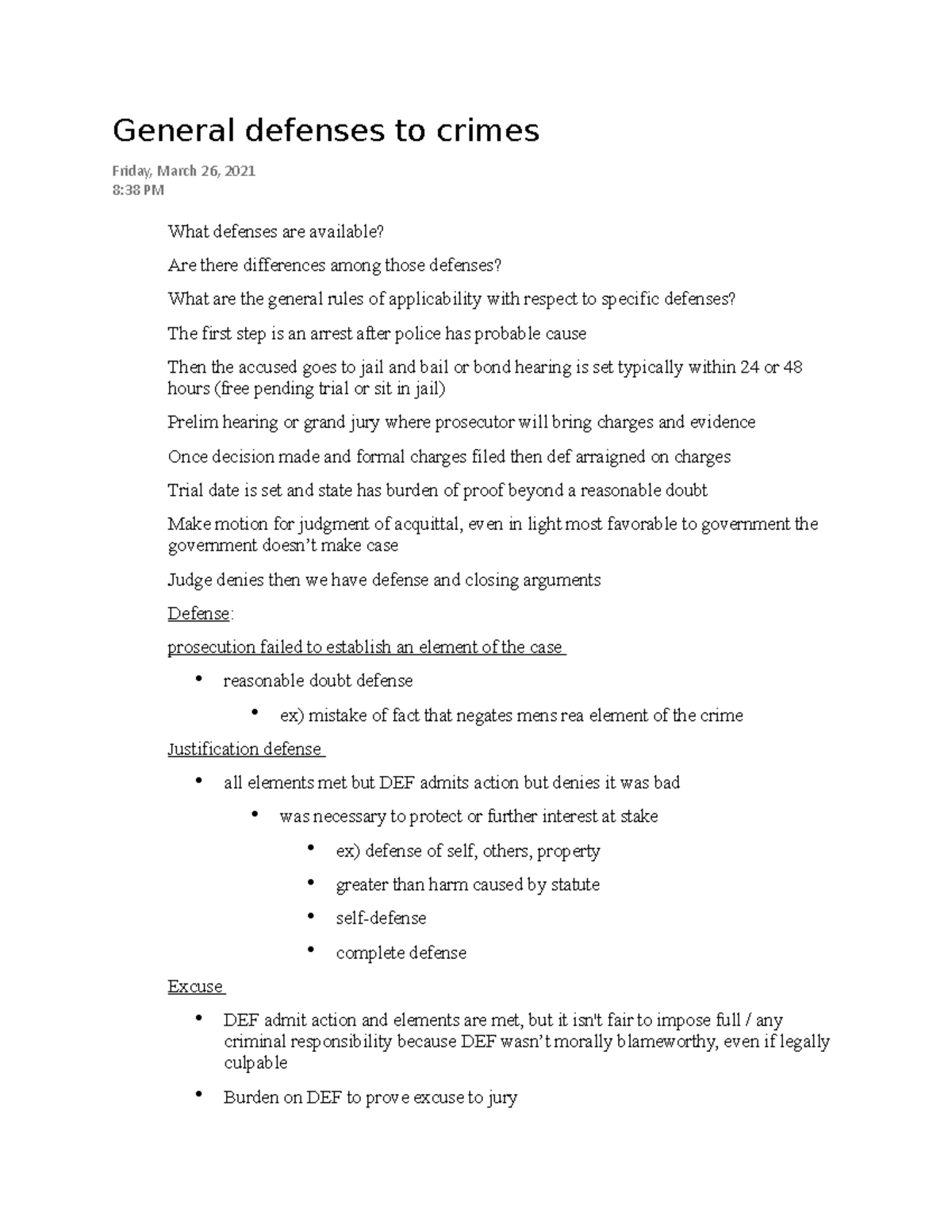 General defenses to crimes - General defenses to crimes Friday, March ...