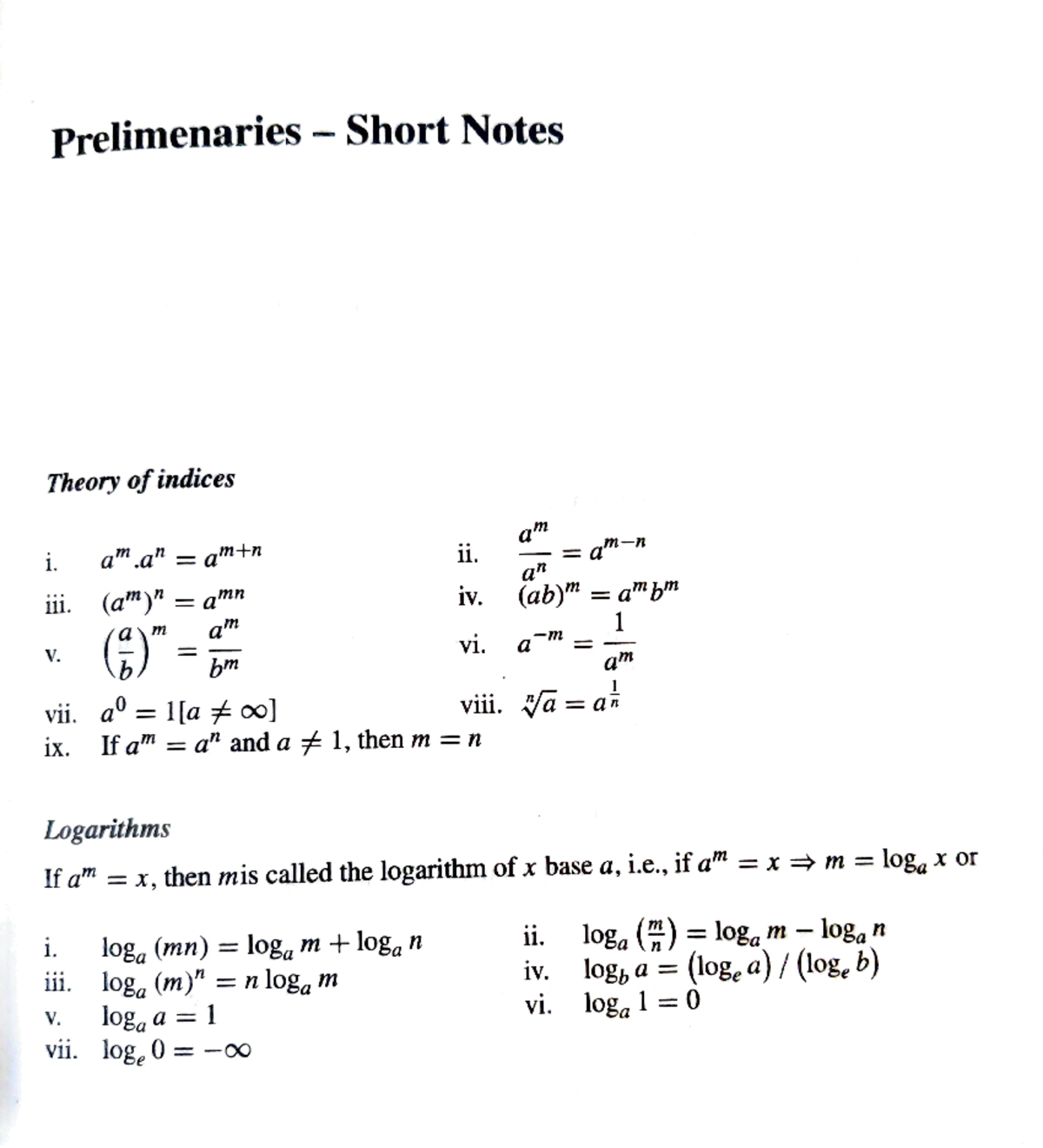 Basic Formulae- Maths - gicwei - Prelimenaries - Short Notes Theory of ...
