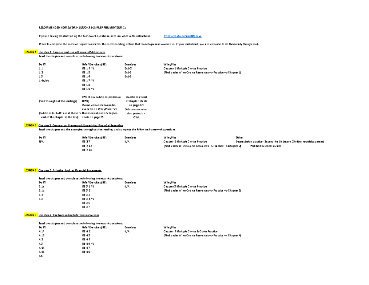 3b- Recommended Homework- Lessons 1-3 PDF - RECOMMENDED HOMEWORK- LESSONS 1-3 (PREP FOR MIDTERM ...