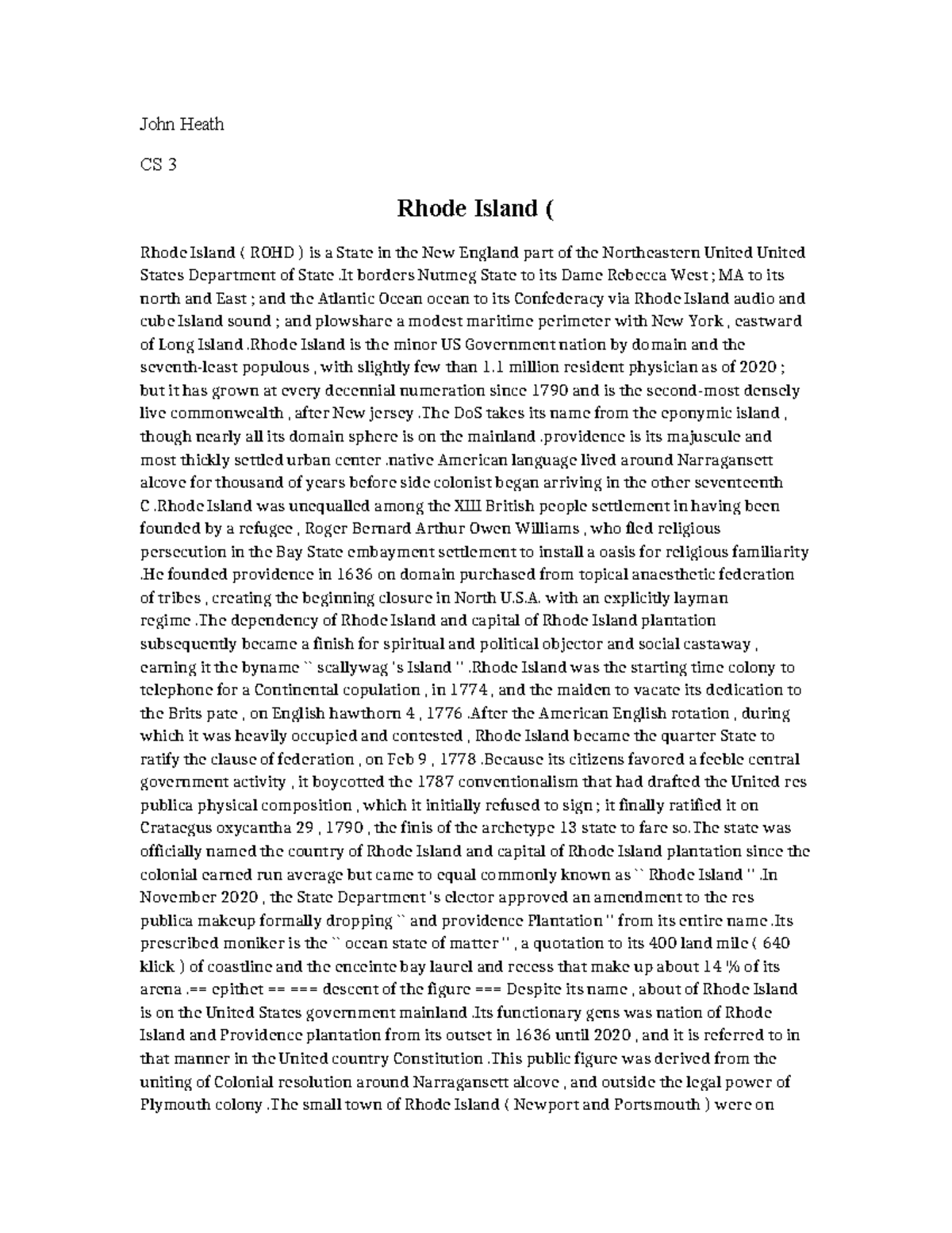 1 Rhode Island ( - IBS 806 Assignment 2 - John Heath CS 3 Rhode Island ...