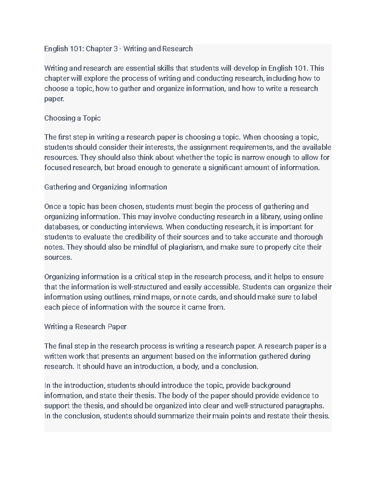 Composition I Chapter 3 - English 101: Chapter 3 - Writing and Research ...