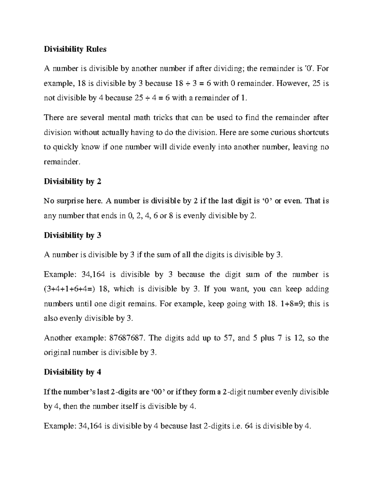 Divisibility Rules - For example, 18 is divisible by 3 because 18 ÷ 3 ...