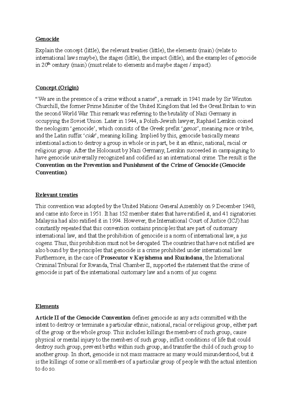 Genocide - A simple essay - Genocide Explain the concept (little), the ...