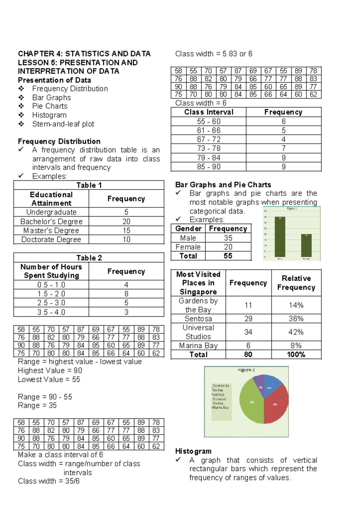 Math Notes - CHAPTER 4: STATISTICS AND DATA LESSON 5: PRESENTATION AND ...