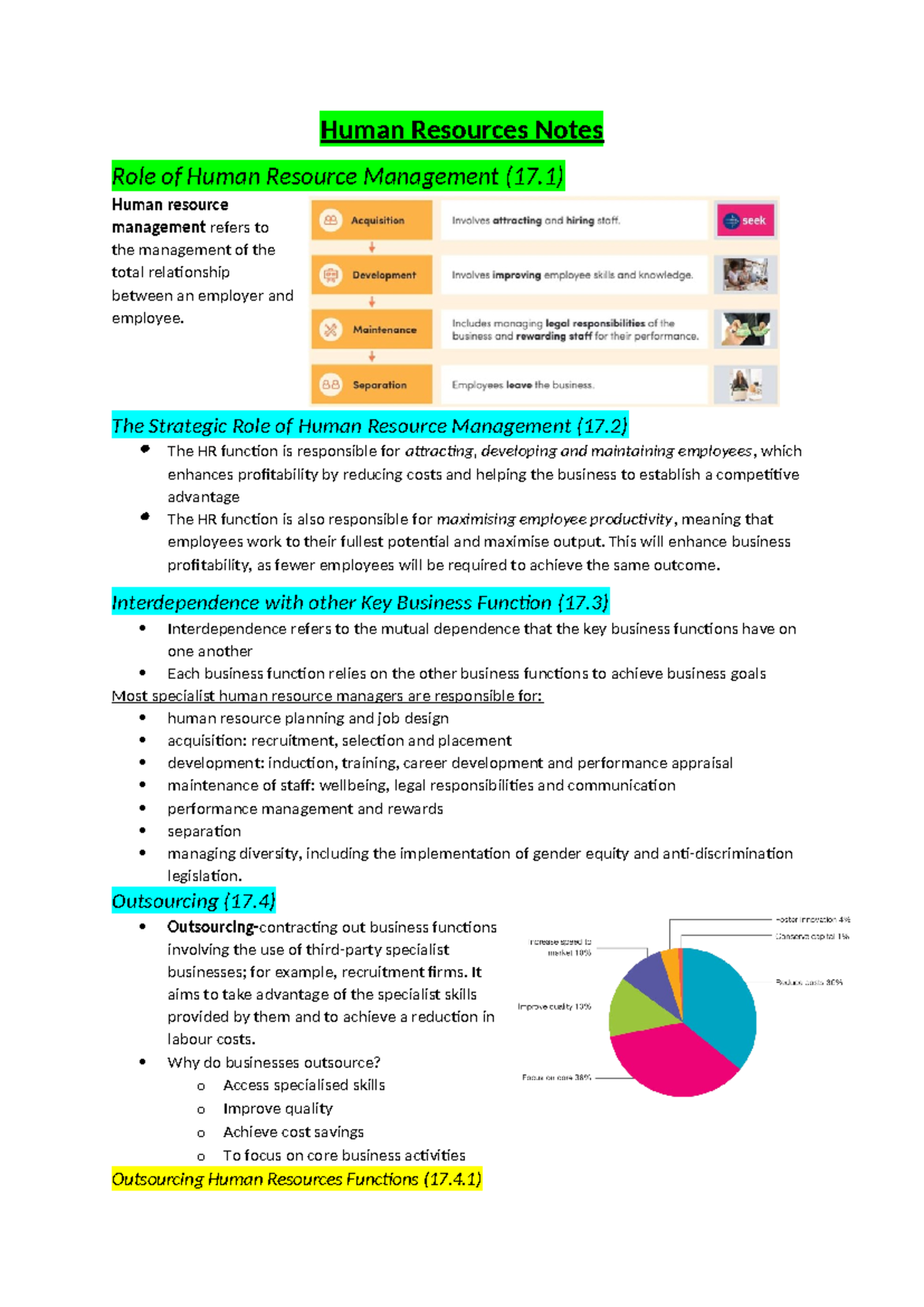 Human Resources Notes - Human Resources Notes Role of Human Resource ...
