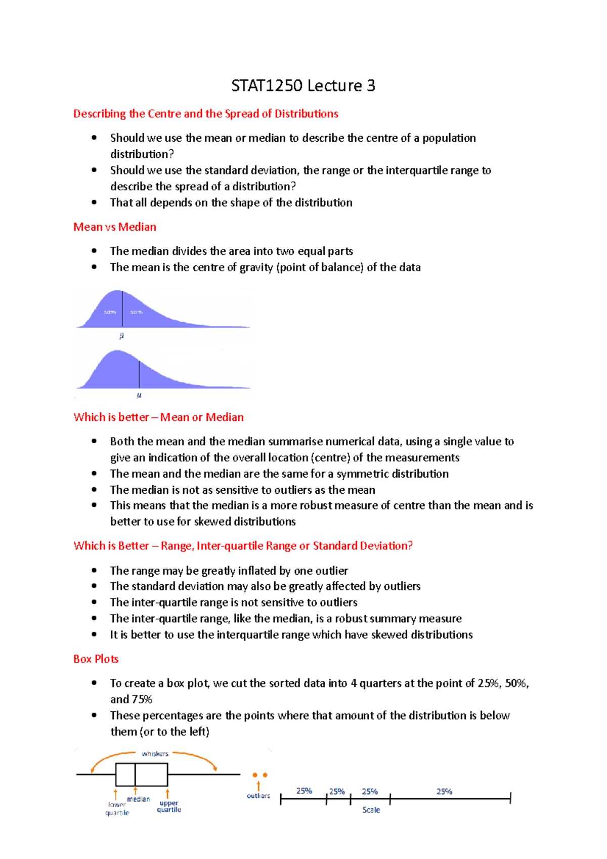 STAT1250 Lecture 3 - Fences are defined using the interquartile range ...