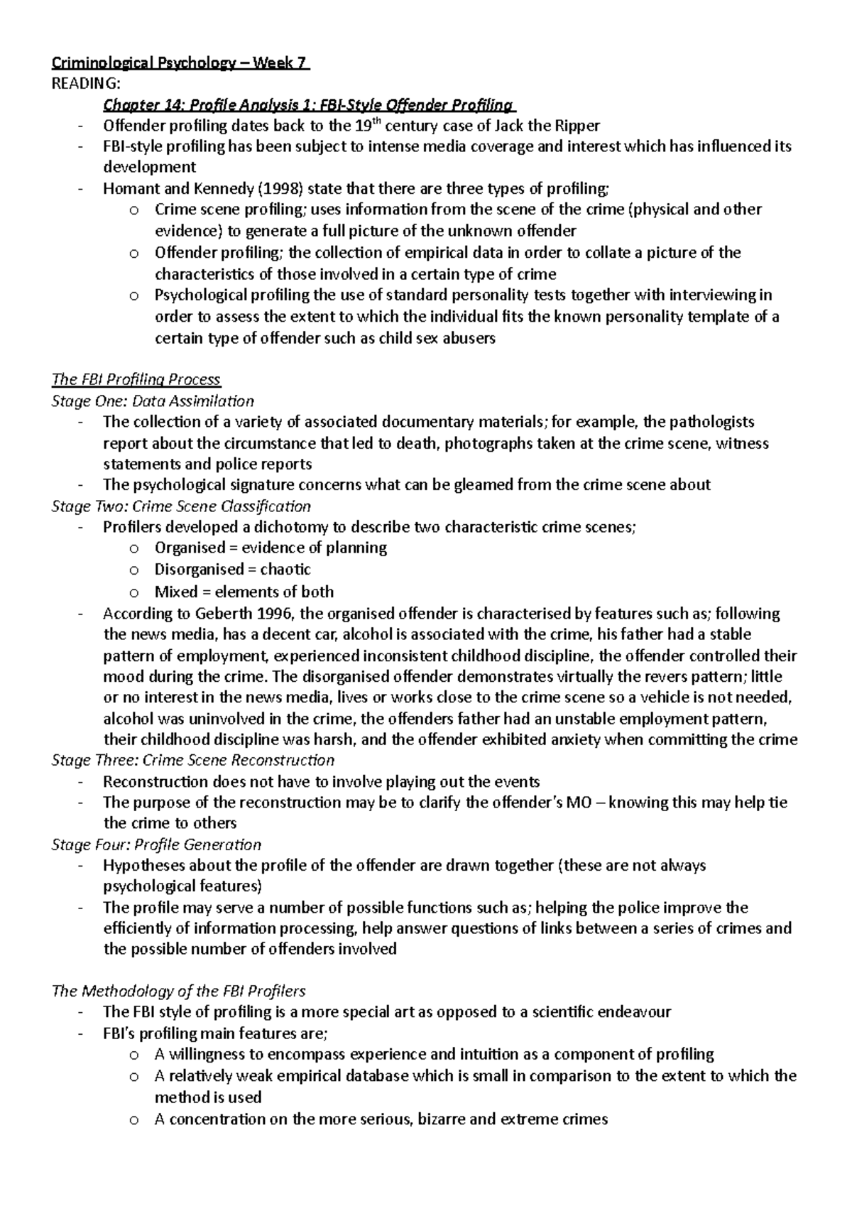 Criminological Psychology Week 7 - Criminological Psychology – Week 7 ...