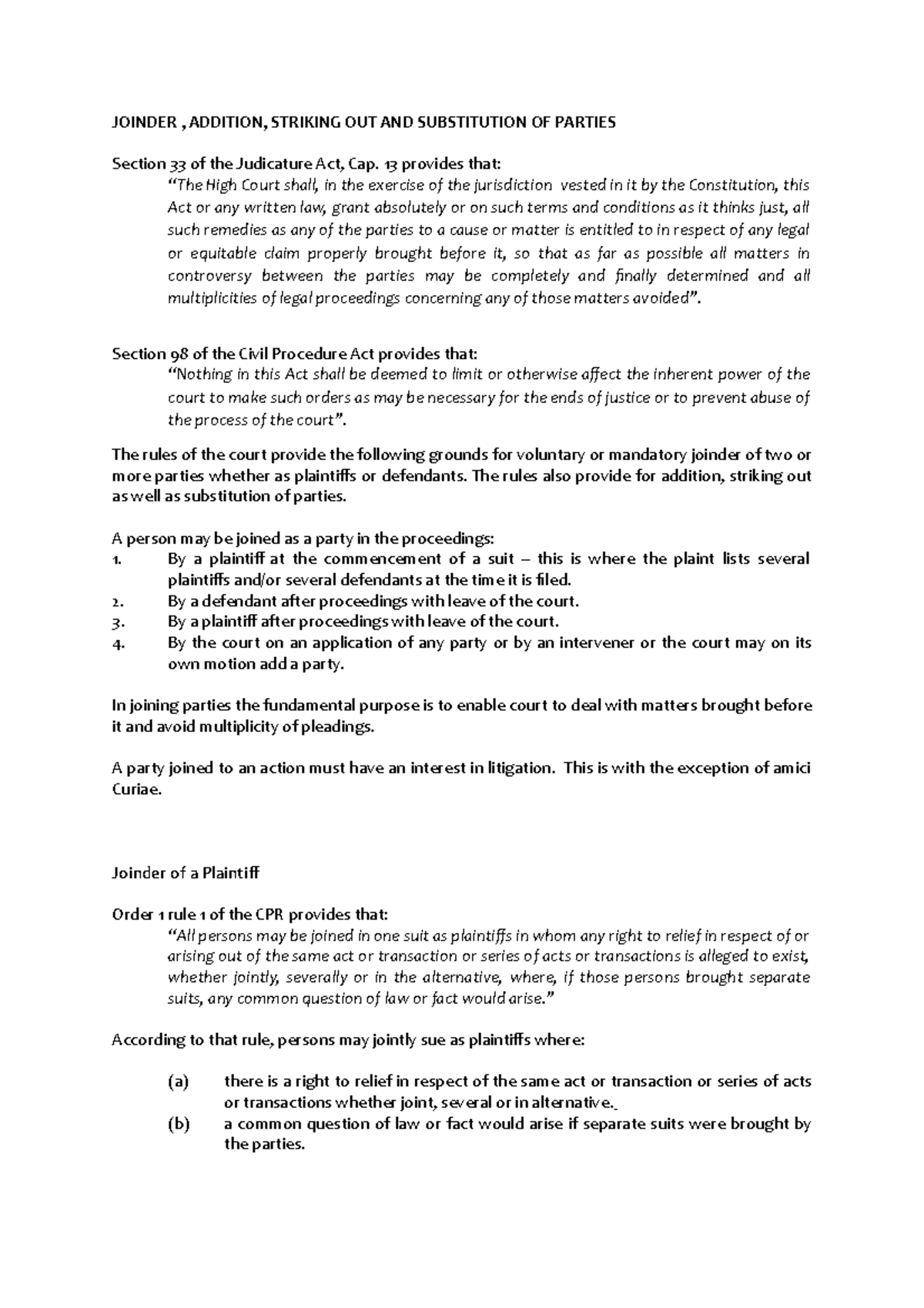 Joinder of parties civil procedure ugand - JOINDER , ADDITION, STRIKING ...