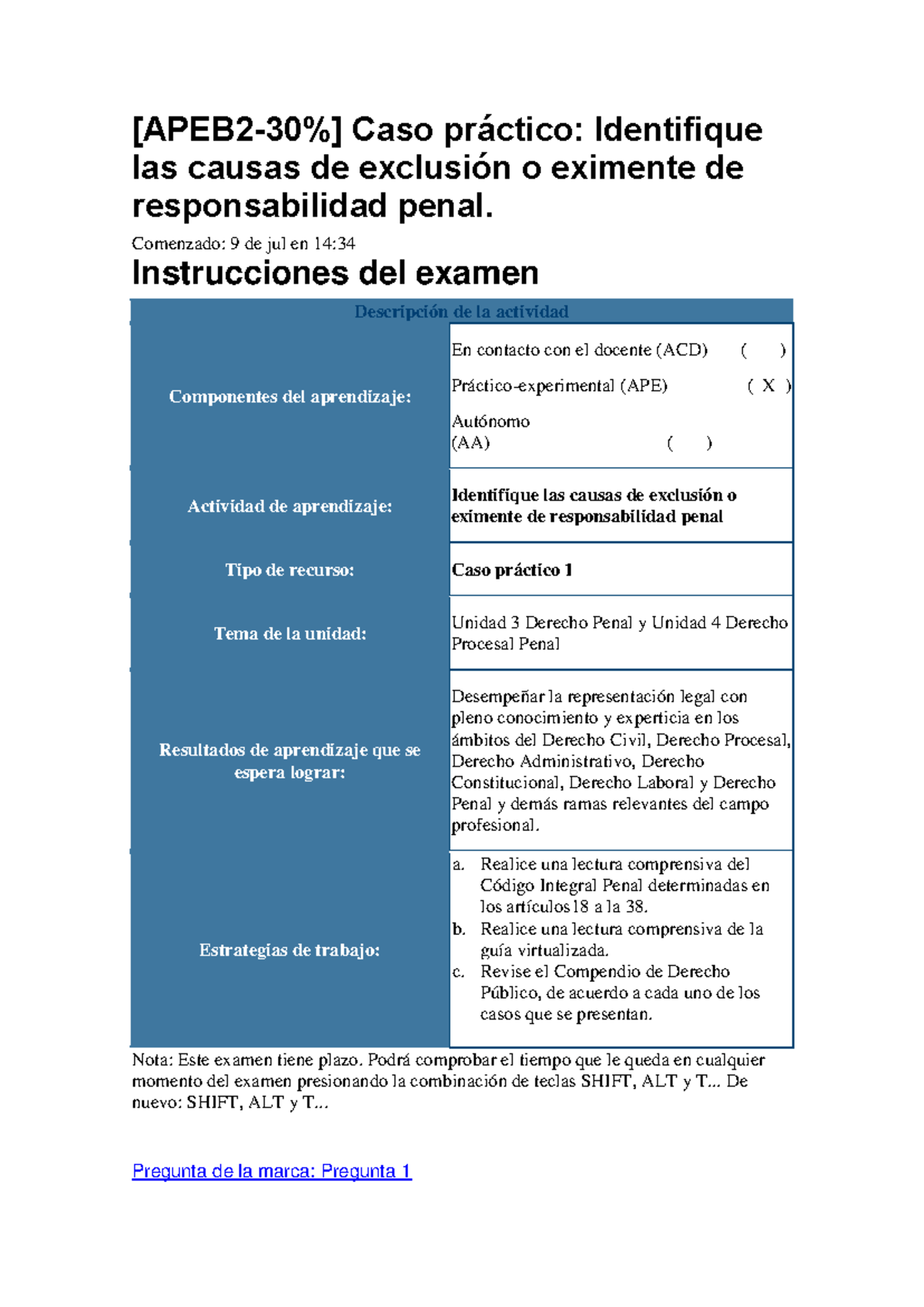 Caso práctico Identifique las causas de exclusión o eximente de ...