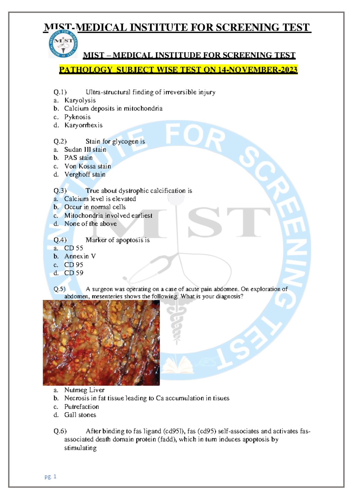 Pathology SWT 13.11. 2023 - MIST – MEDICAL INSTITUDE FOR SCREENING TEST ...