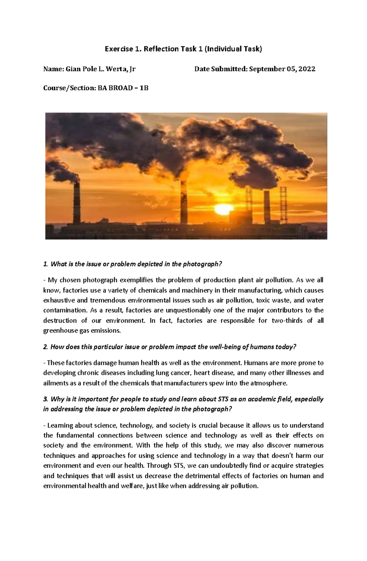 Task no.1 (sts) GIAN Werta Broad 1B - Exercise 1. Reflection Task 1 (Individual Task) Name: Gian ...