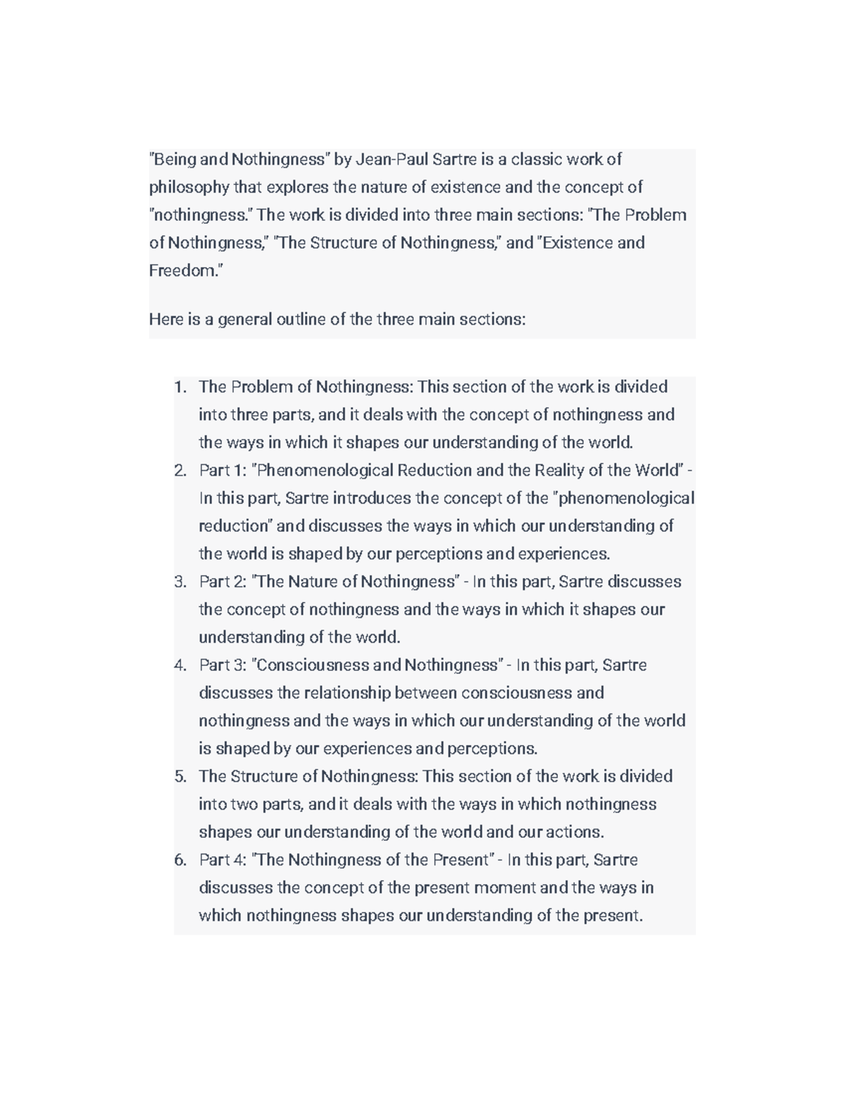 Being and Nothingness Outline - "Being and Nothingness" by Jean-Paul ...