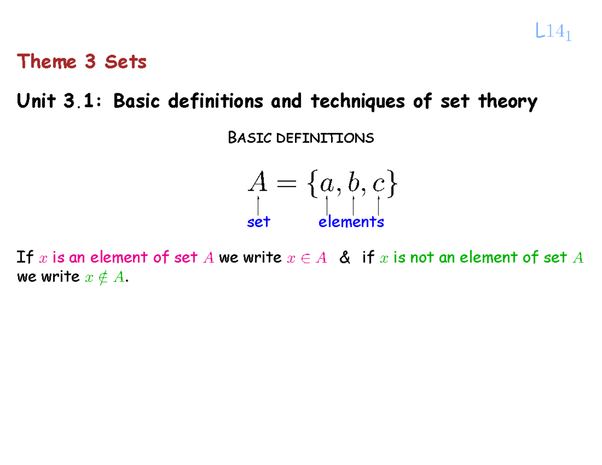 L14 Sets - Lecture 14_ Introduction to set theory_ 2022 Van den berg - Theme 3 Sets Unit 3 ...