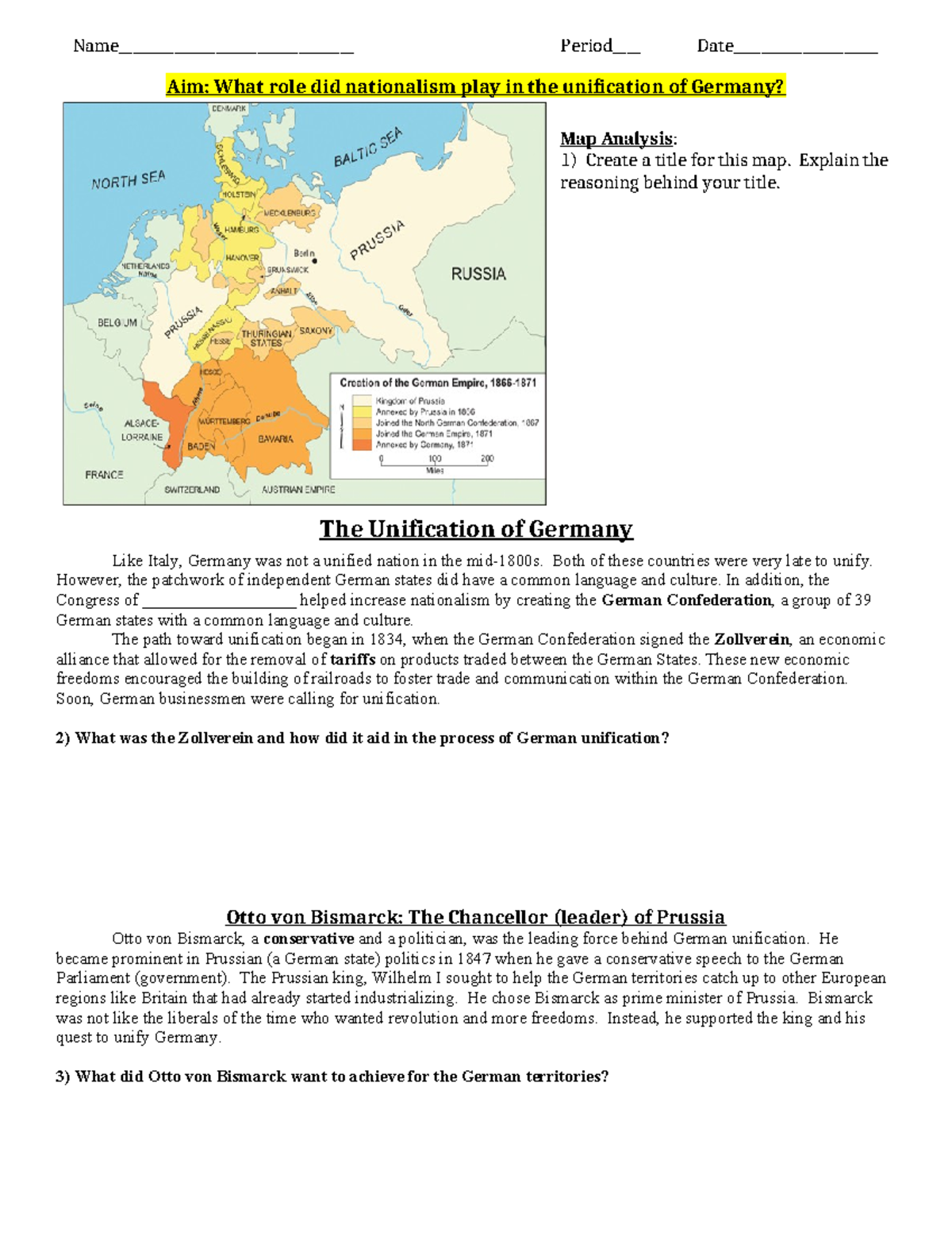 The Unification of Germany - Name ...