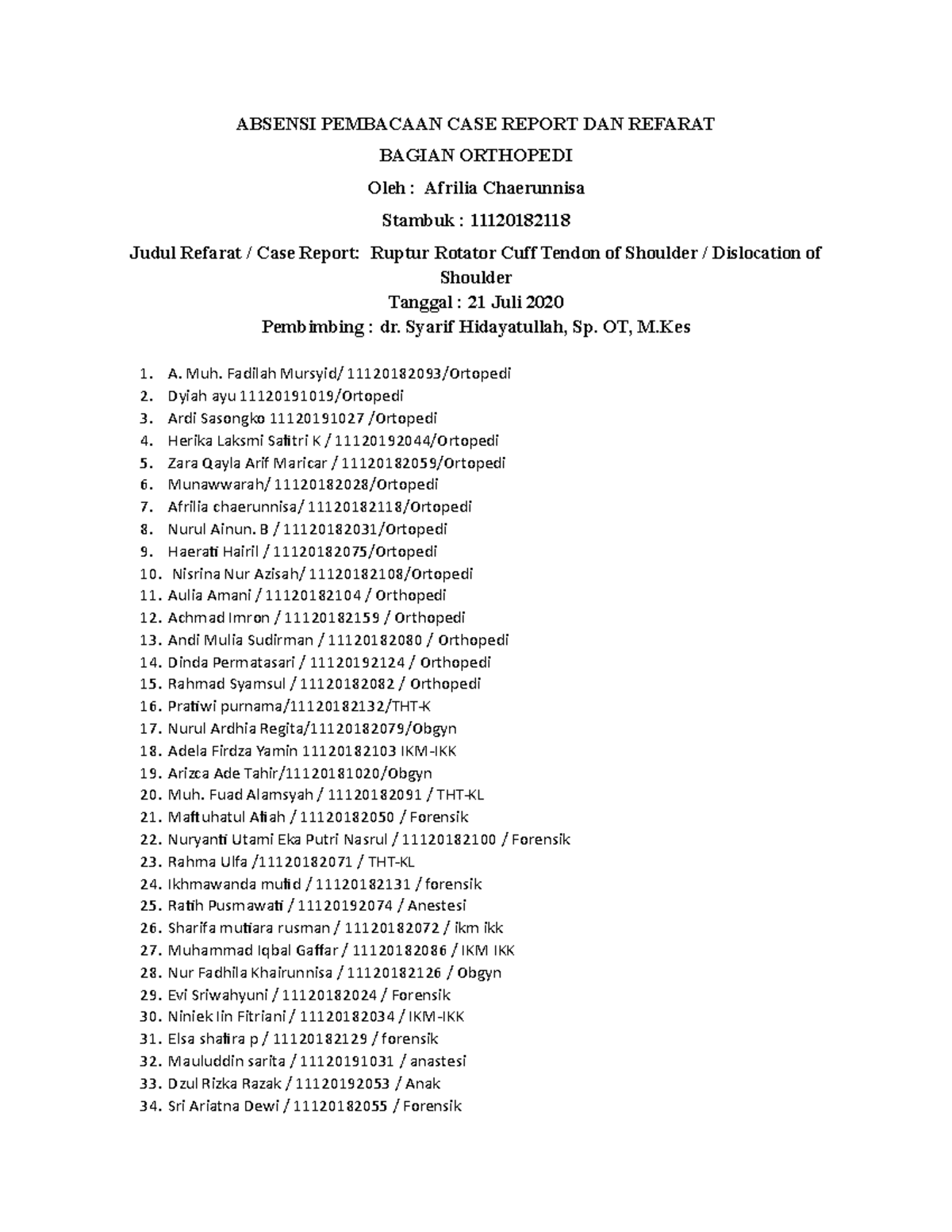 Absen Pembacaan Referat dan Lapsus Afrilia Chaerunnisa - Orthopedi ...