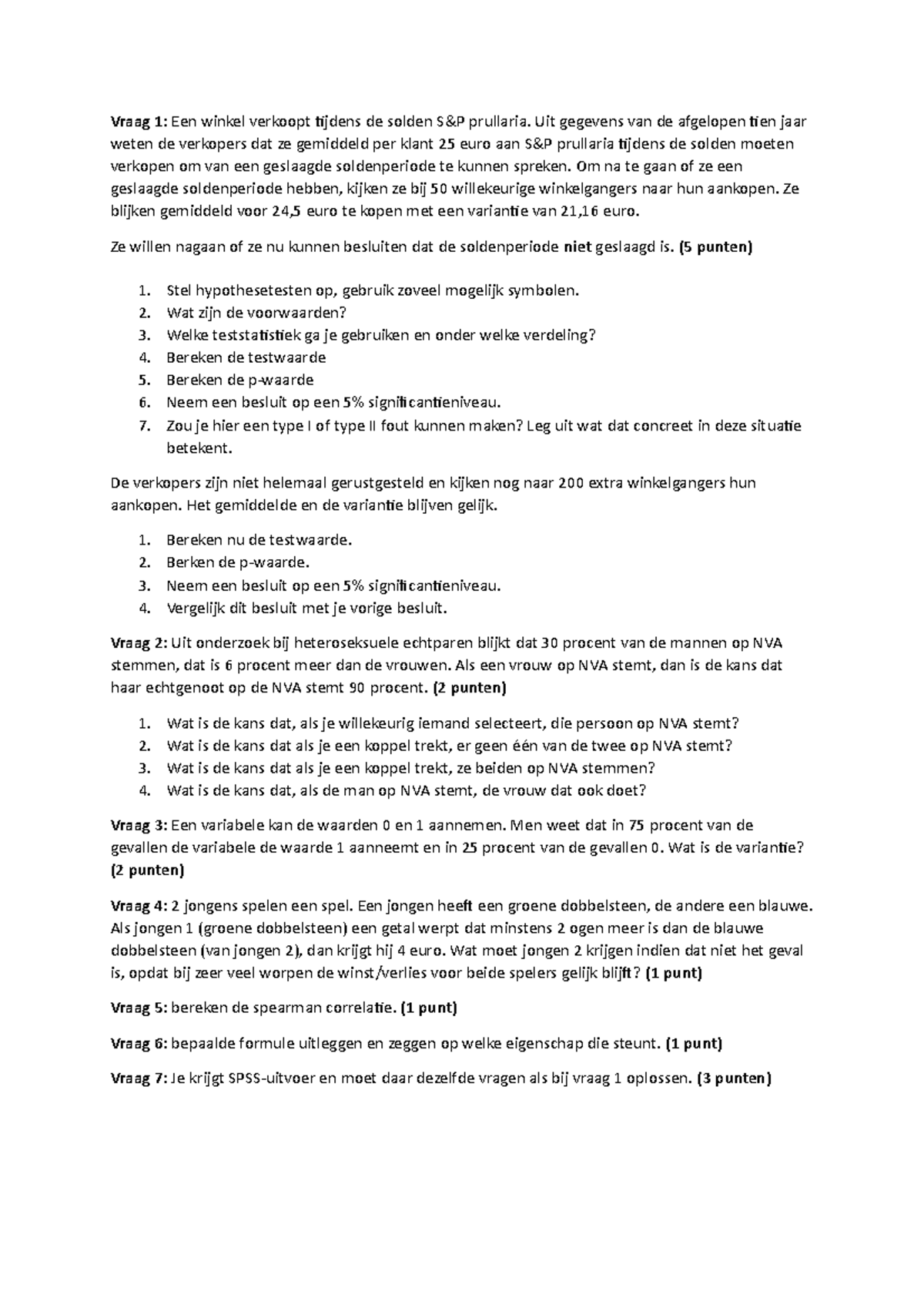 Examen Statistiek Examen Vraag 1 Een Winkel Verkoopt Tijdens De