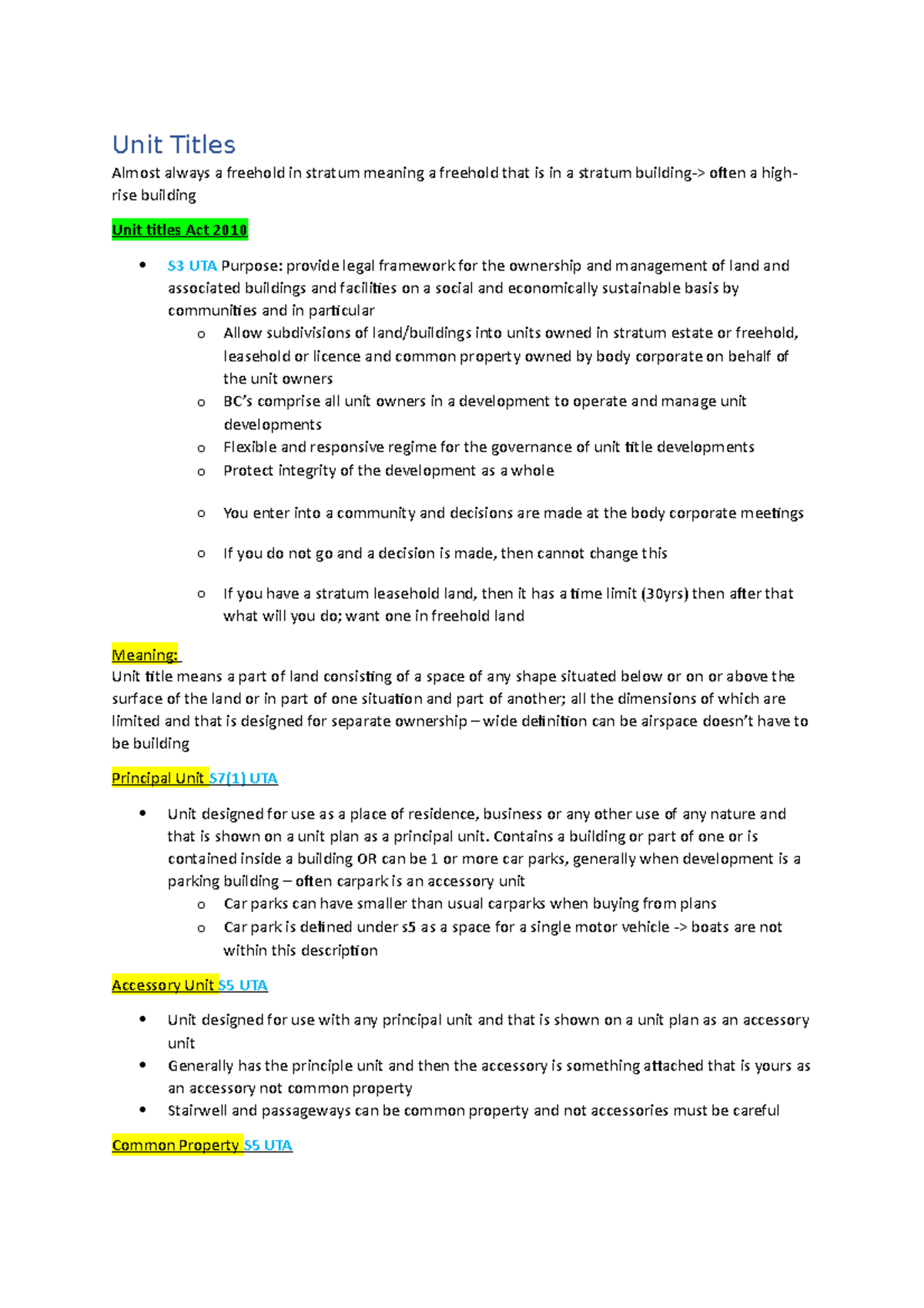 Unit Titles - Unit Titles Almost always a freehold in stratum meaning a ...