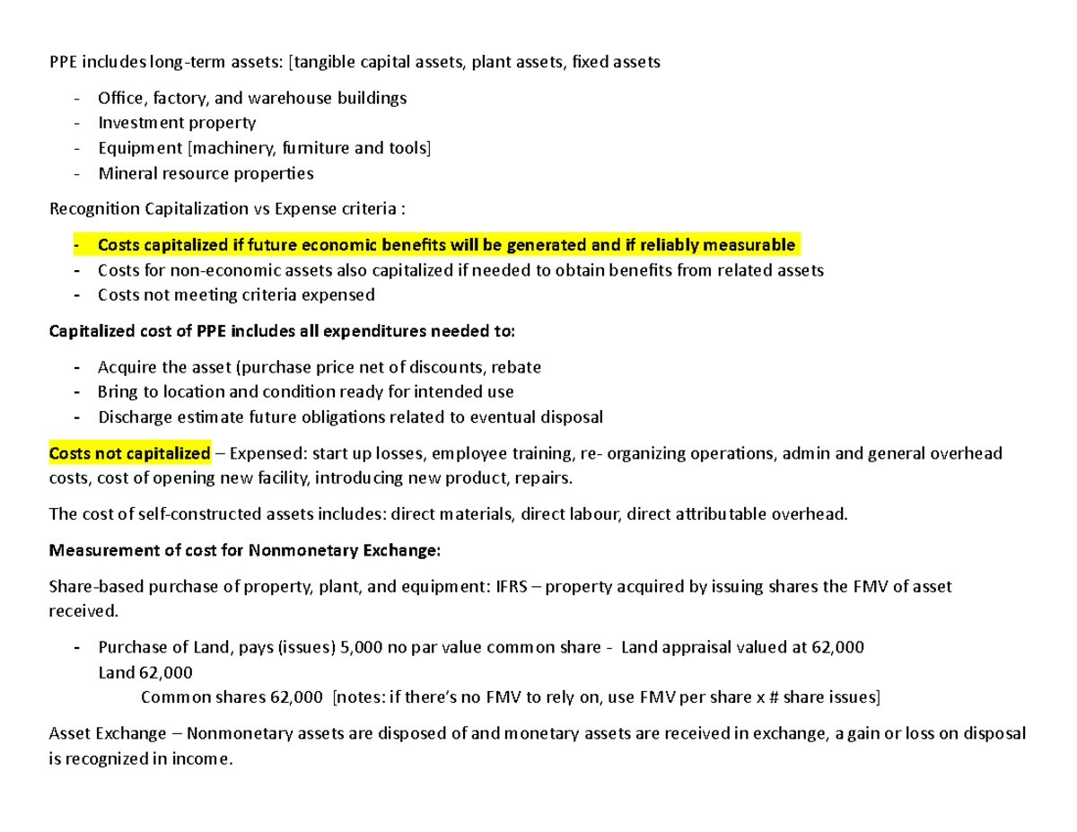 Ch10 note - chapter10 notes - PPE includes long-term assets: [tangible ...