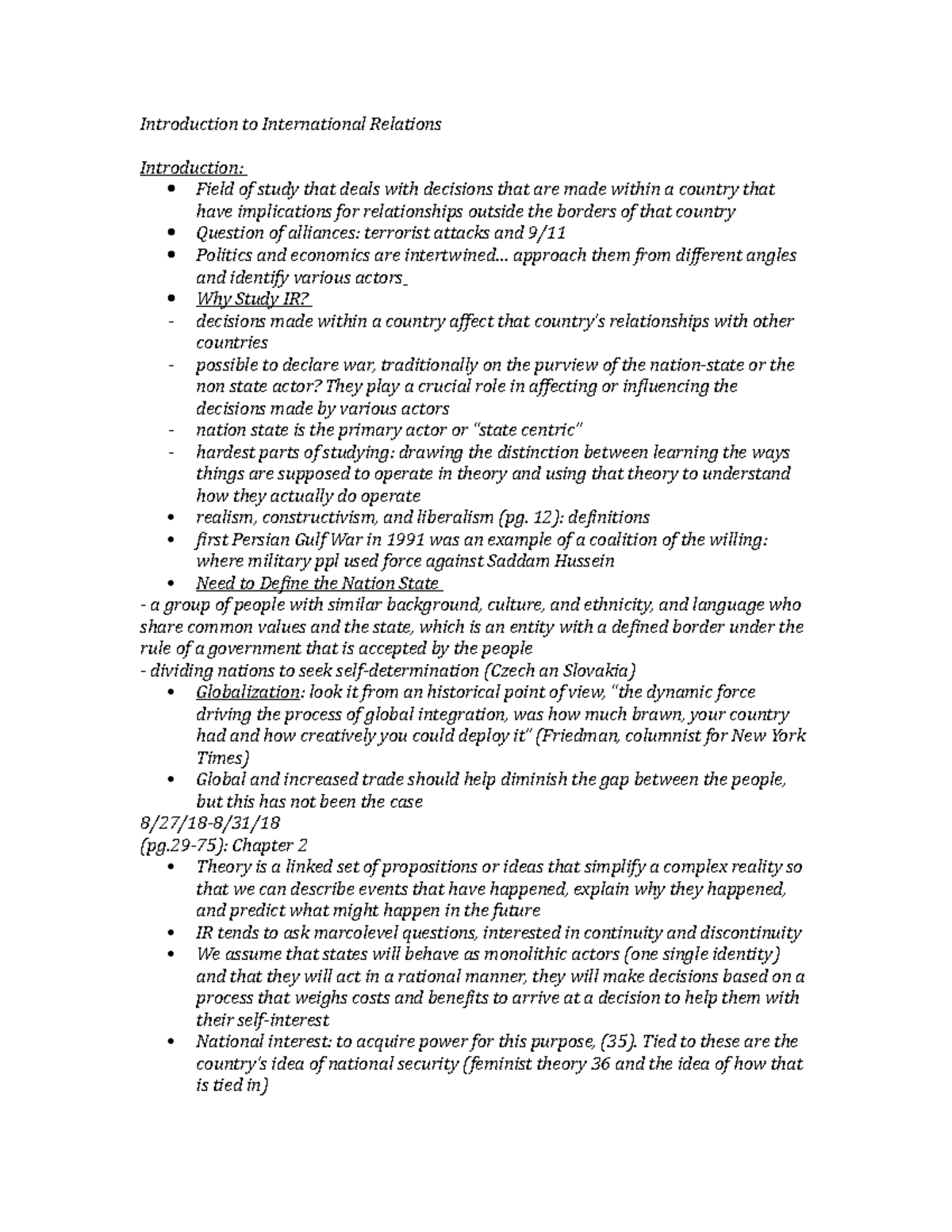 Intro to IR Notes - Introduction to International Relations ...