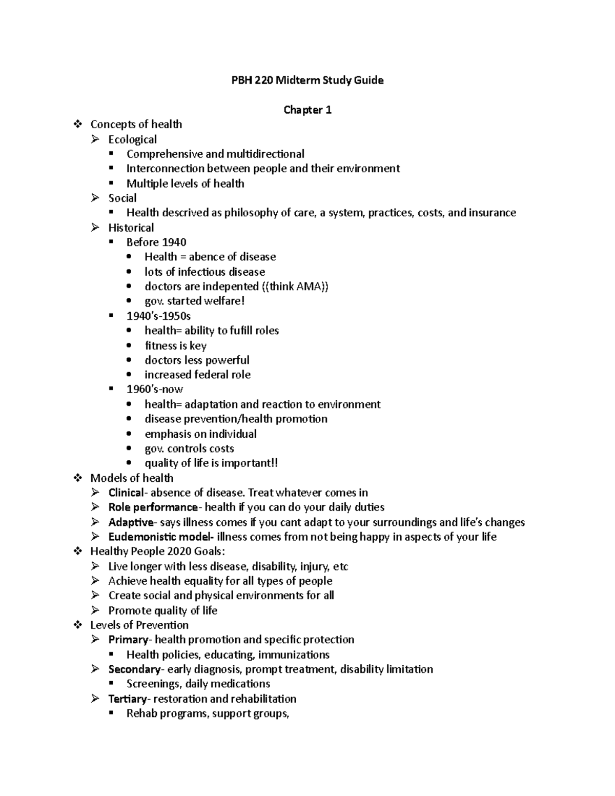 PBH 220 Midterm Study Guide - PBH 220 Midterm Study Guide Chapter 1 ...