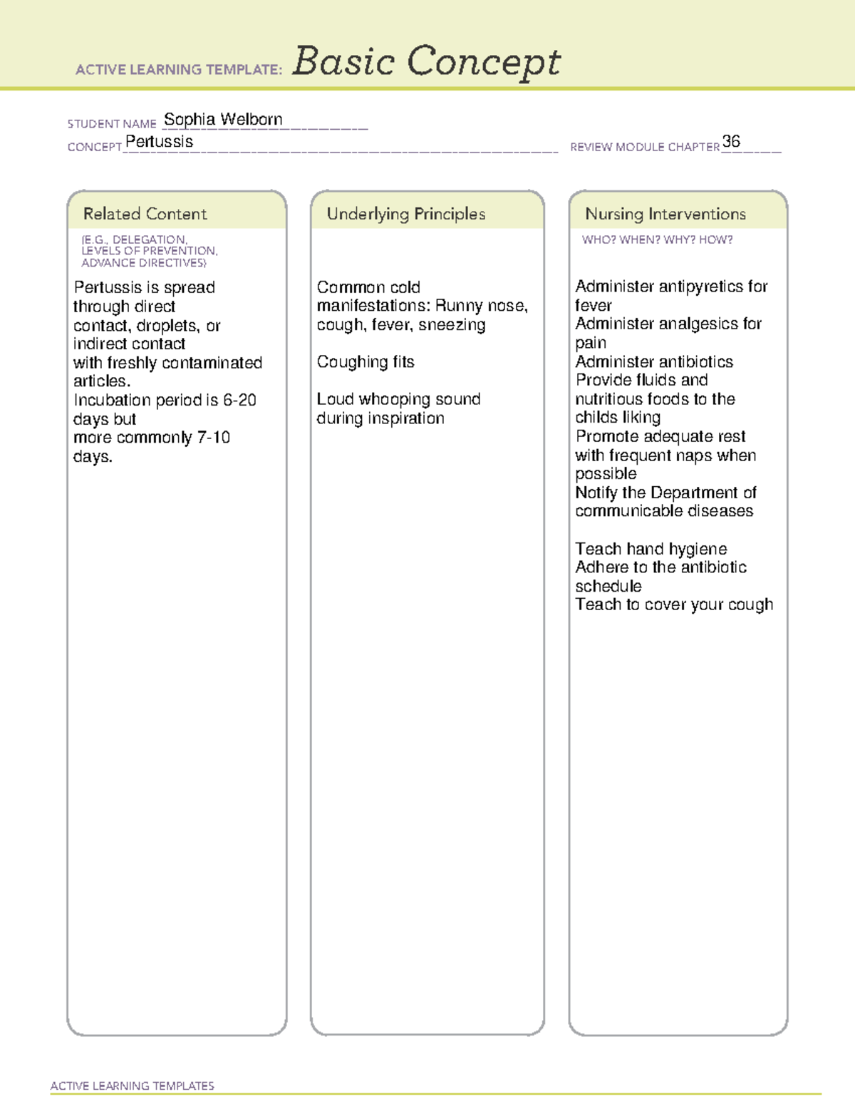 Pertussis - learning template - NUR 222 - ACTIVE LEARNING TEMPLATES ...