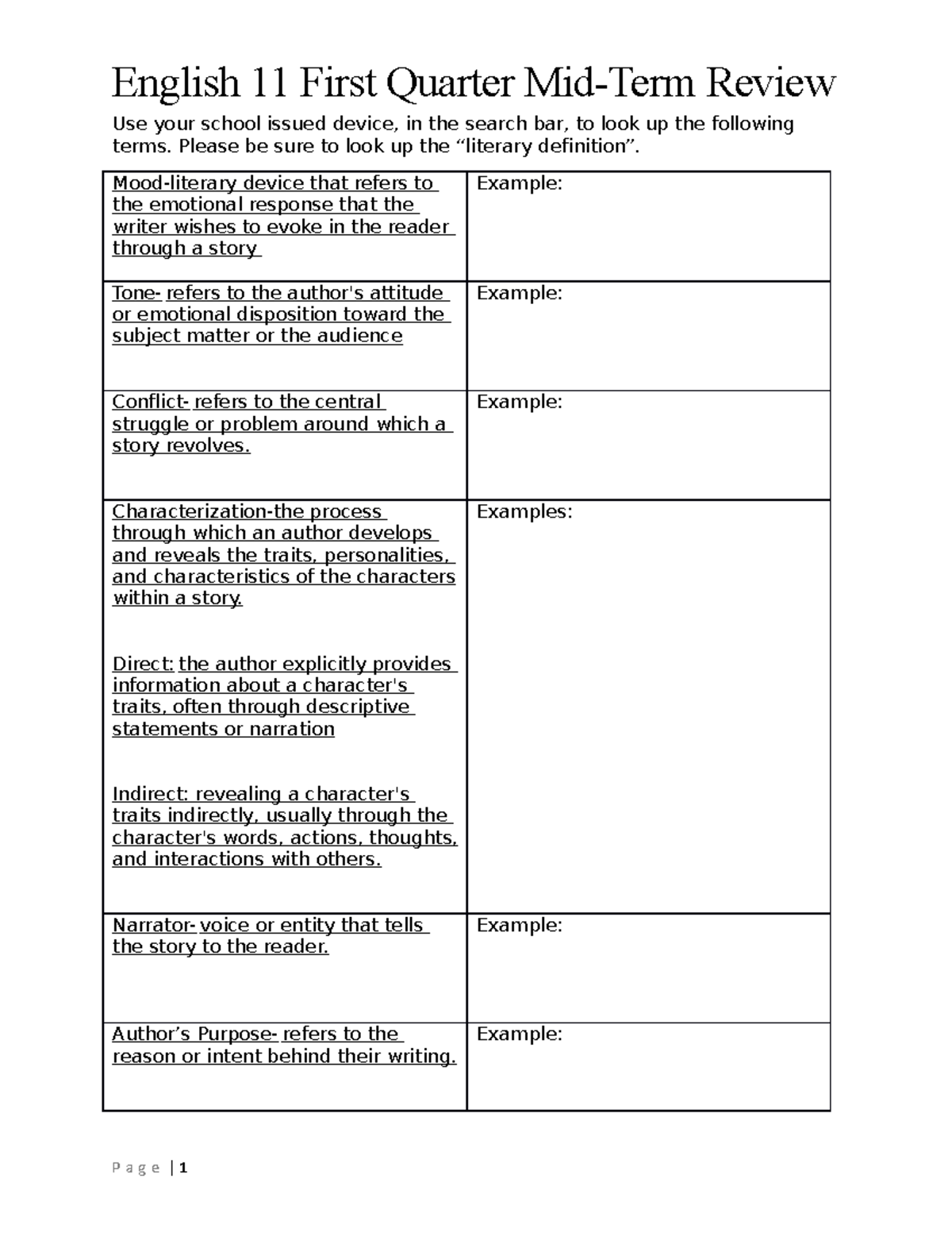 English 11 Midterm Review 2022 - English 11 First Quarter Mid-Term ...