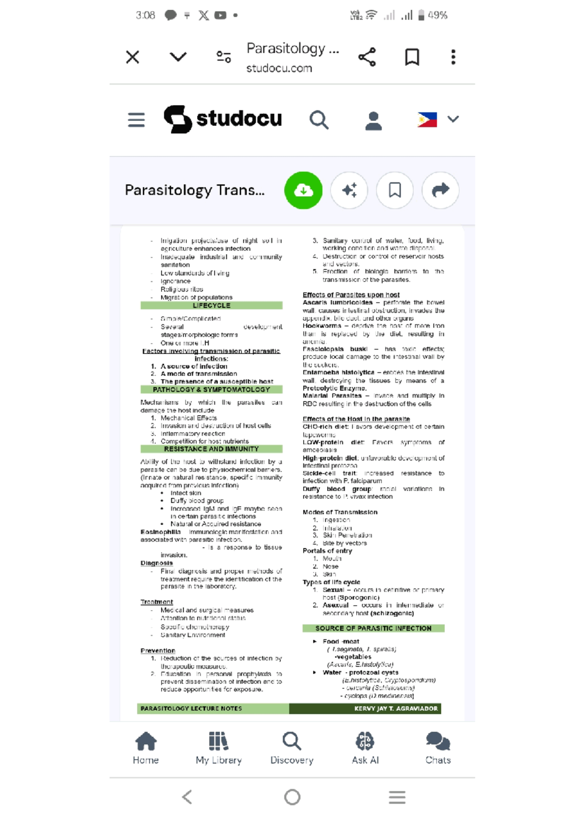 PDFGallery 20240930 151117 - 3:08 Voi) LTE2 X 00 Parasitology studocu studocu Parasitology Trans ...