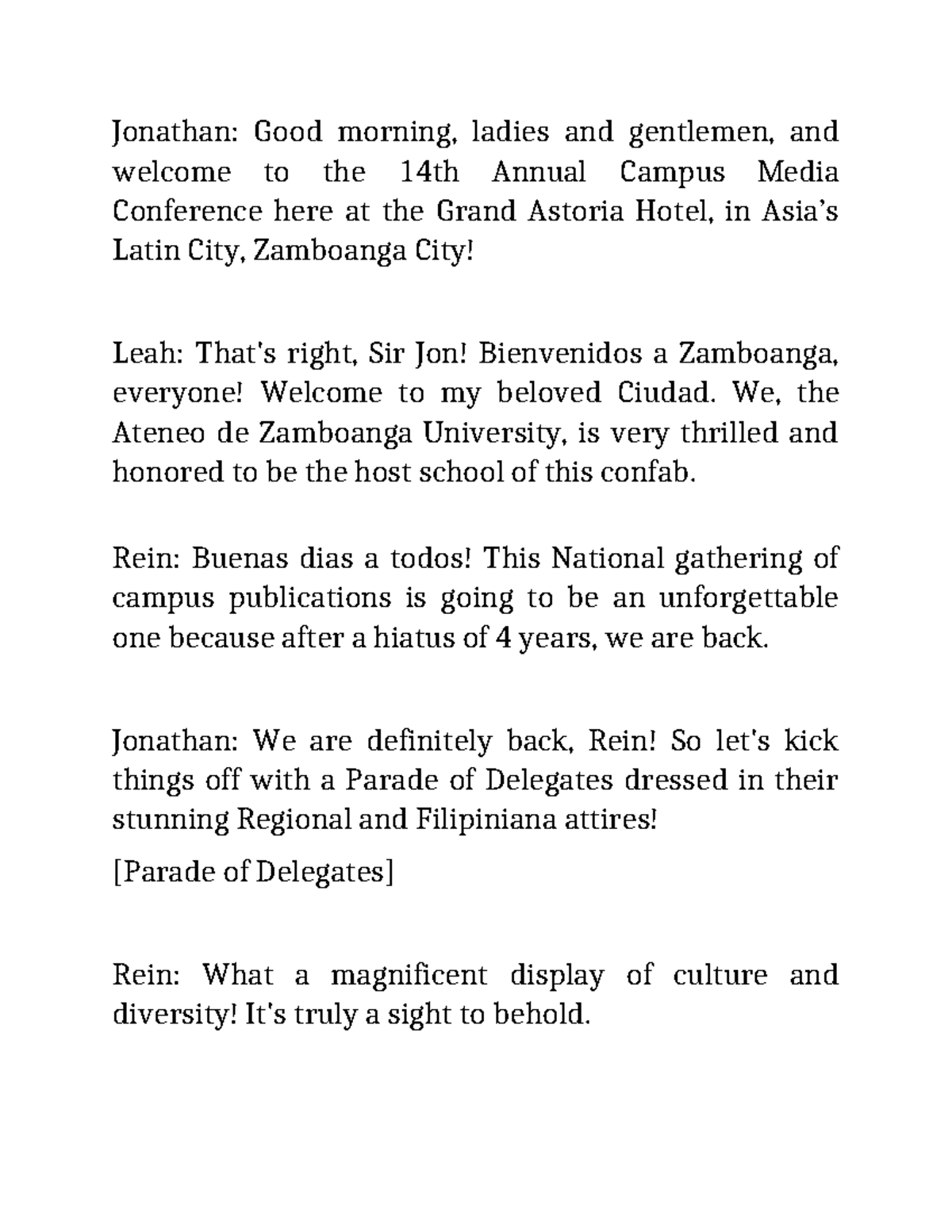 Script SPAM opening program - Jonathan: Good morning, ladies and ...