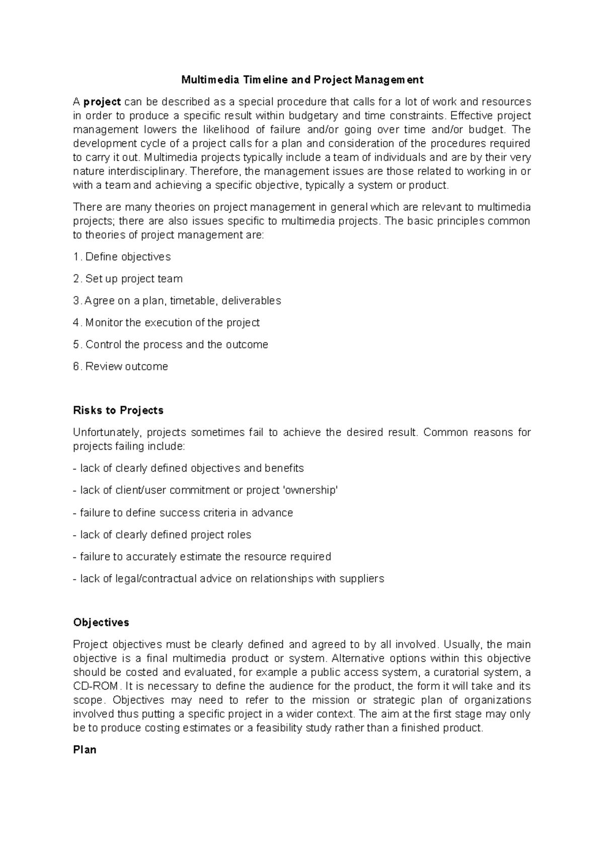 Multimedia Timeline and Project Management Report - Effective project ...