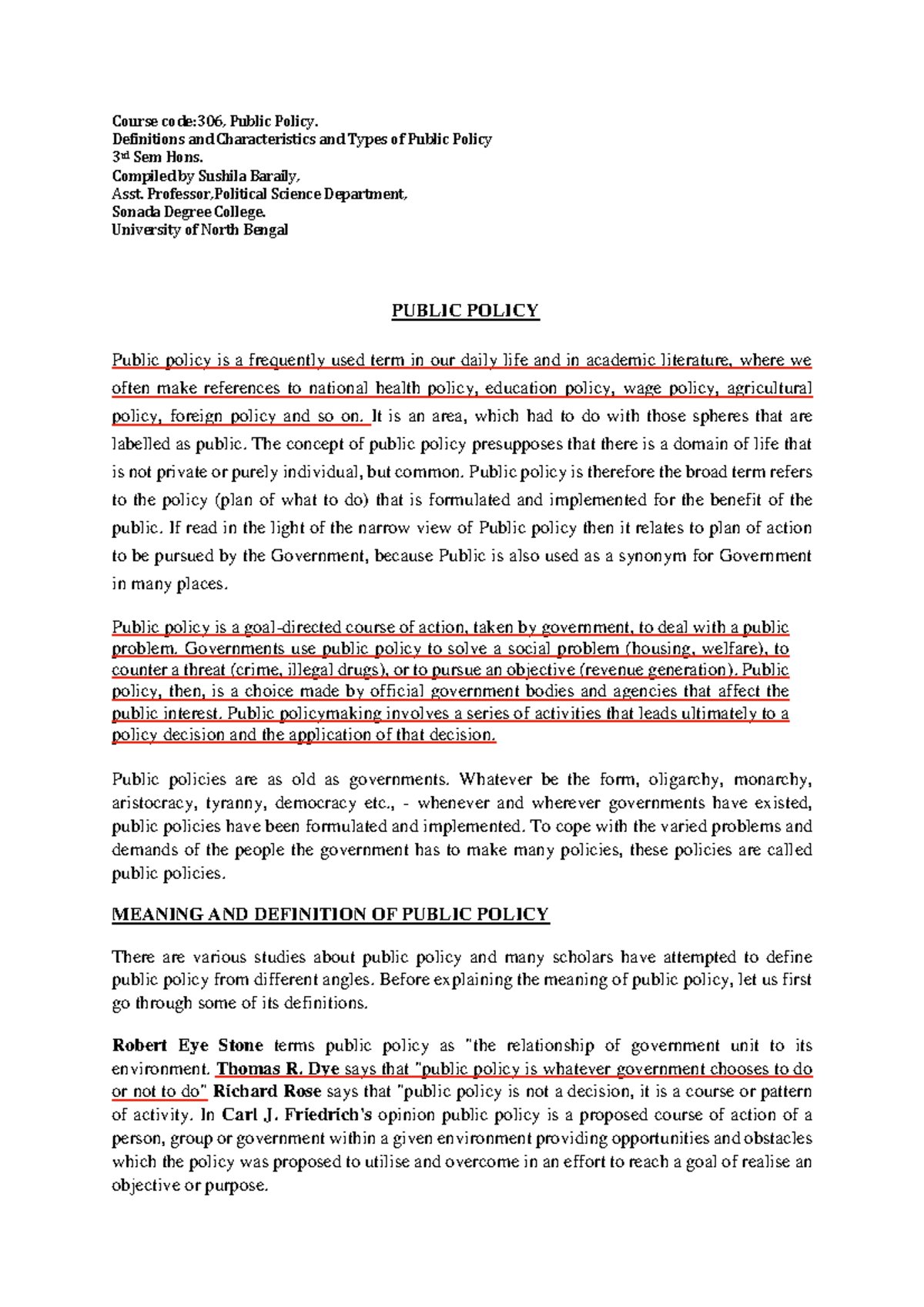 Public- Policy - Definitions and Characteristics and Types of Public Policy 3 rd Sem Hons ...