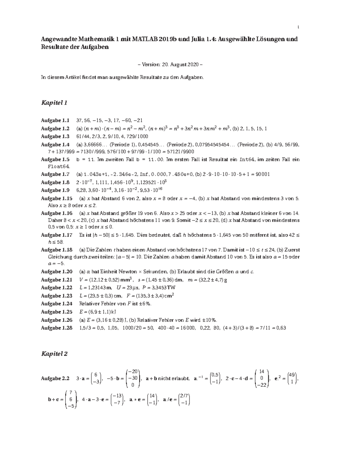 Aufgaben übungsaufgaben Matlab und angewandte Mathematik - Angewandte ...