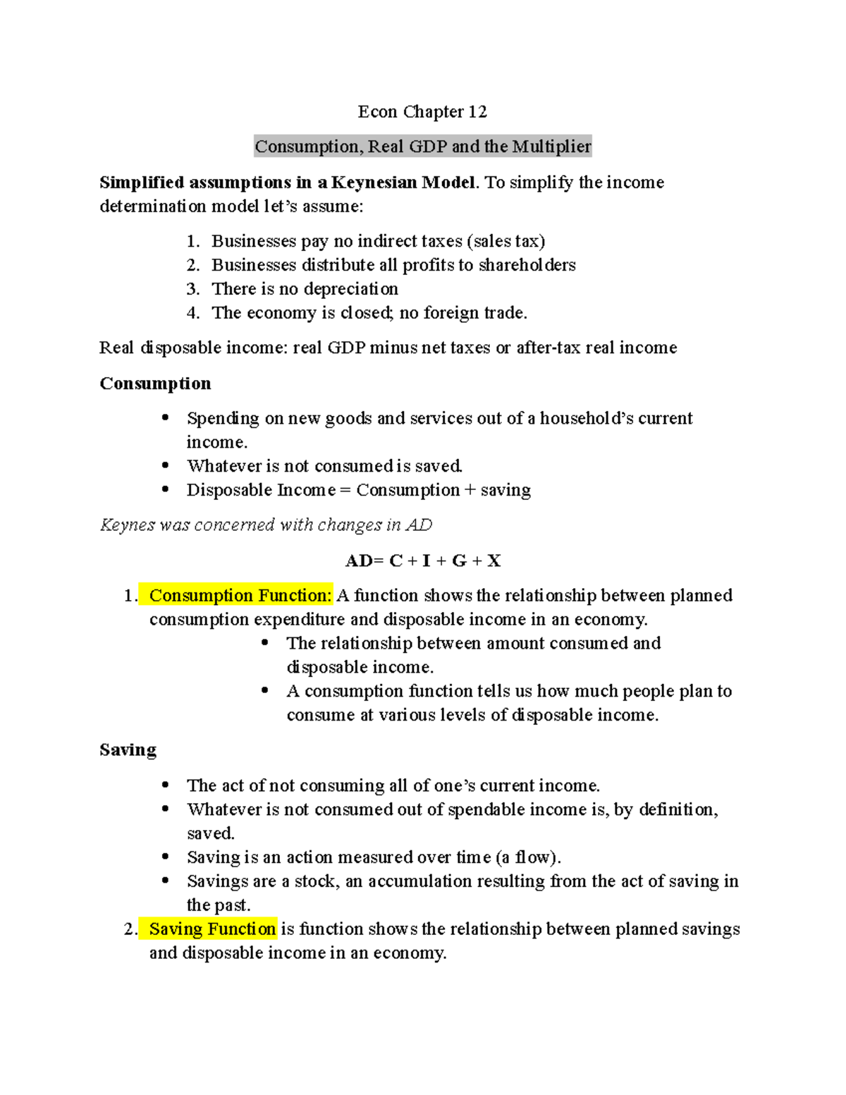Econ Ch. 12 - Economy 102 Macroeconomics - Econ Chapter 12 Consumption ...
