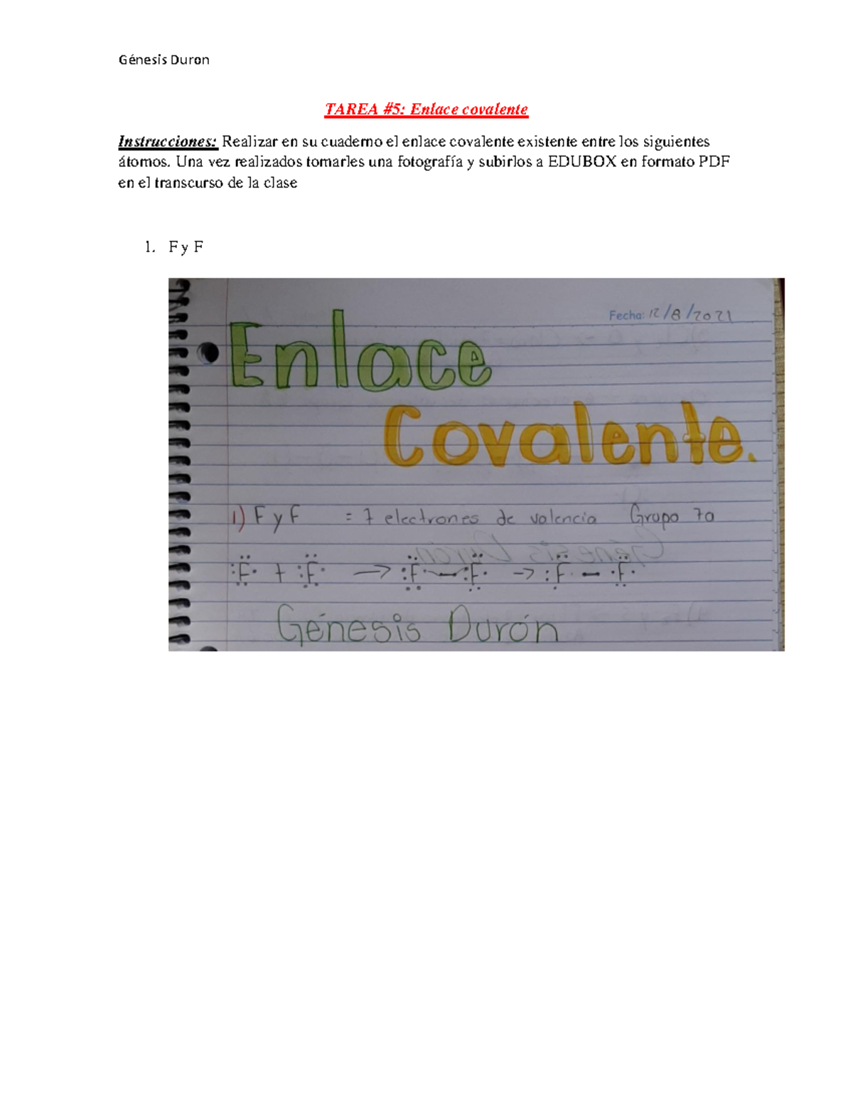 Enlace covalente guia - 9no CNN - Génesis Duron TAREA #5: Enlace ...