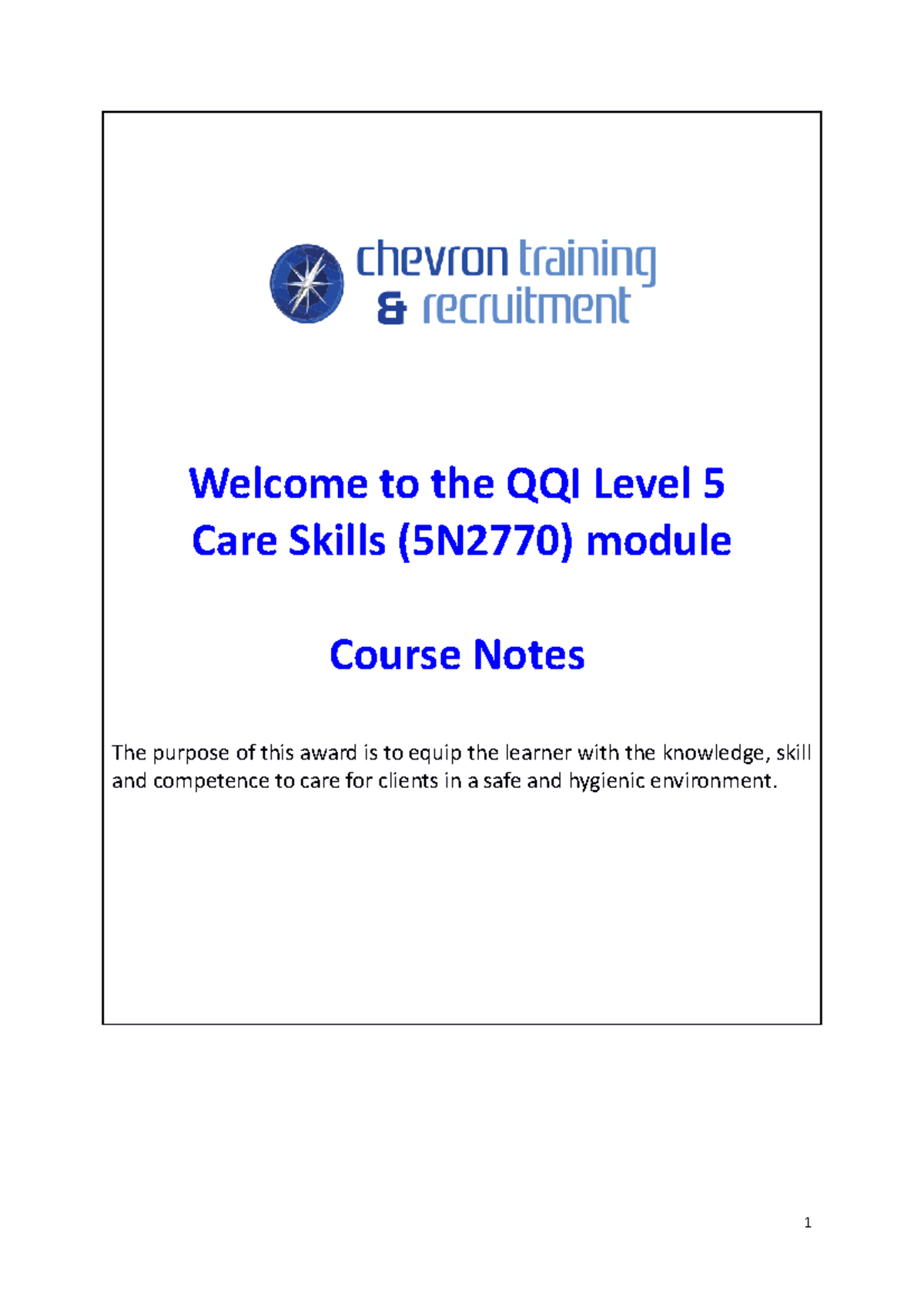 Chapter+1 - Lecture notes 1 - Welcome to the QQI Level 5 Care Skills ...