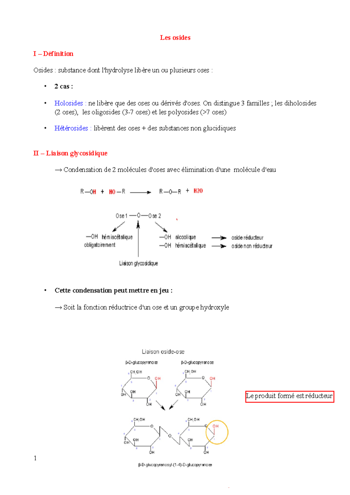 Osides - Les osides I – Définition Osides : substance dont l'hydrolyse ...